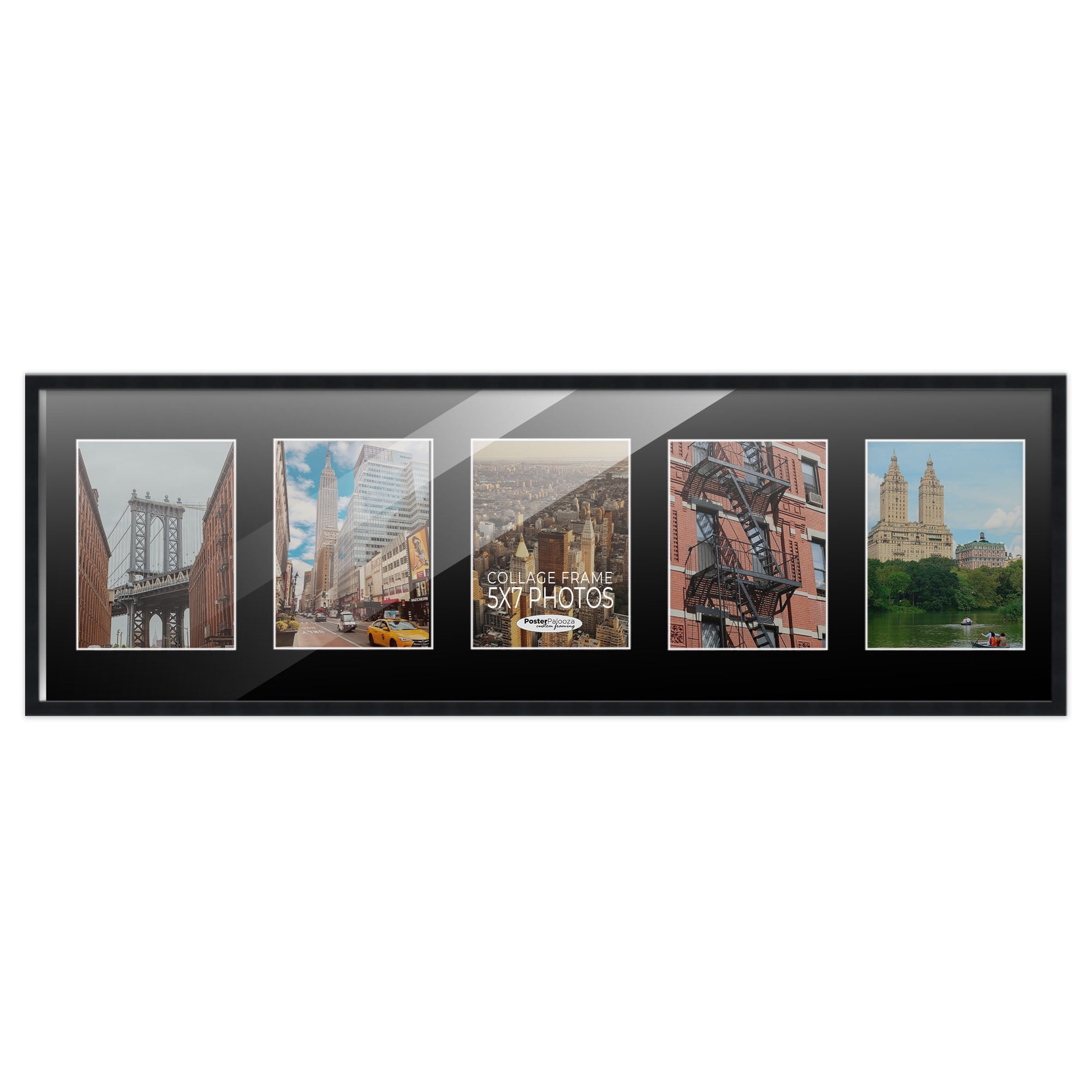 8.5x28.5 Black Wood Collage Frame with Black Mat to Display 5 5x7 ...
