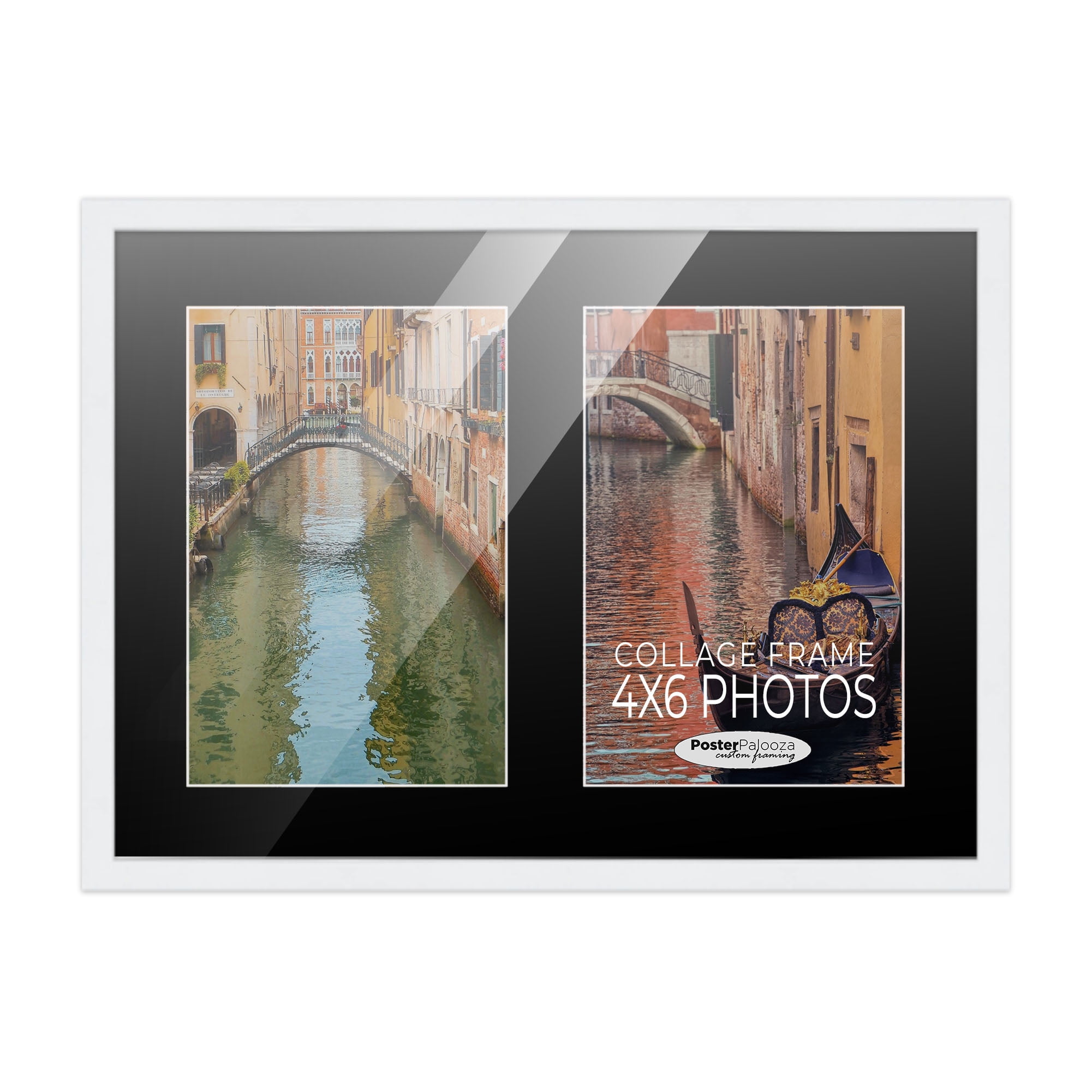 White Finish Collage Frame - Black Mat, Holds Two 4x6 Photos , UV ...