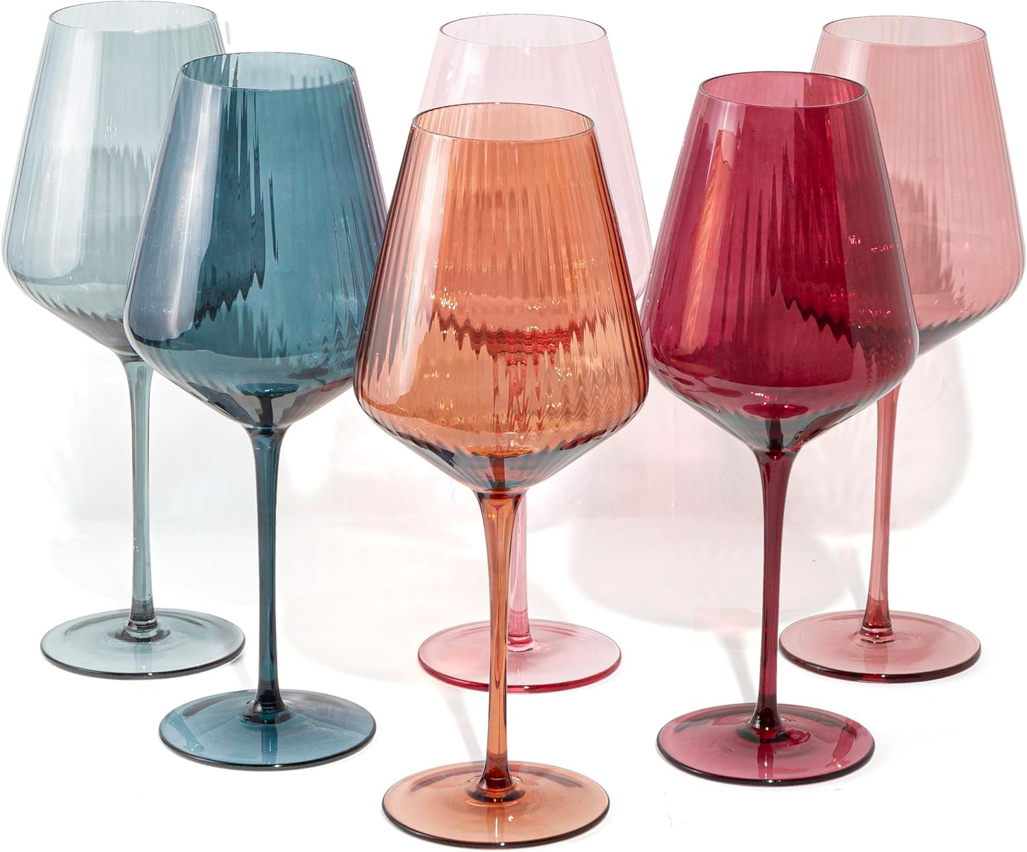 Modern Colored Wine Glasses 16 Oz Glassware - Colorful Glasses Set of 6 ...