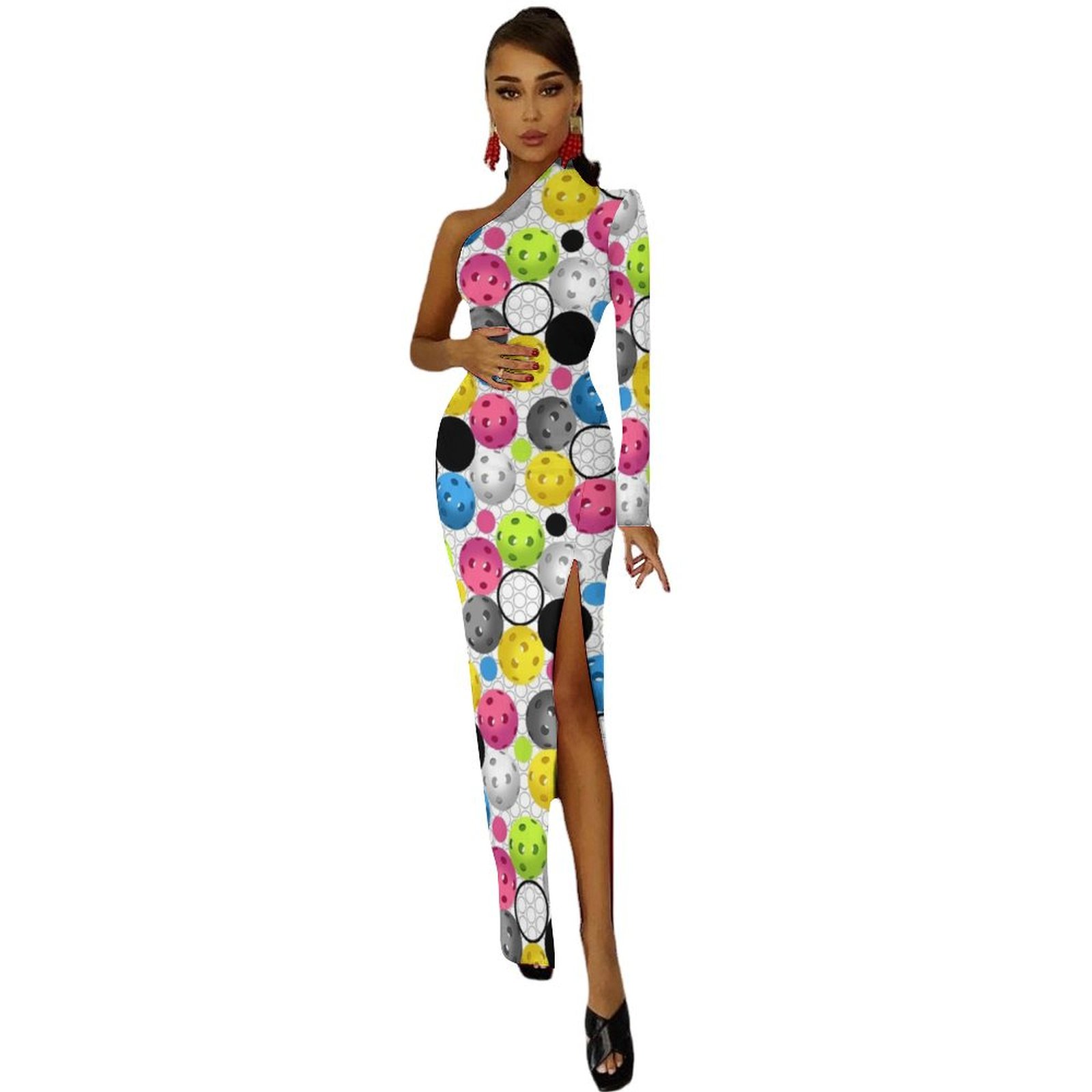 Modern Colorful Pickleball Pattern Half Dleeve Split Dress dress women ...