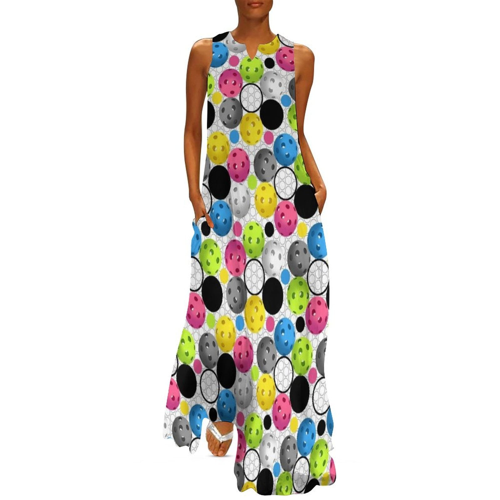 Modern Colorful Pickleball Pattern Long Dress summer wom's suit wom ...