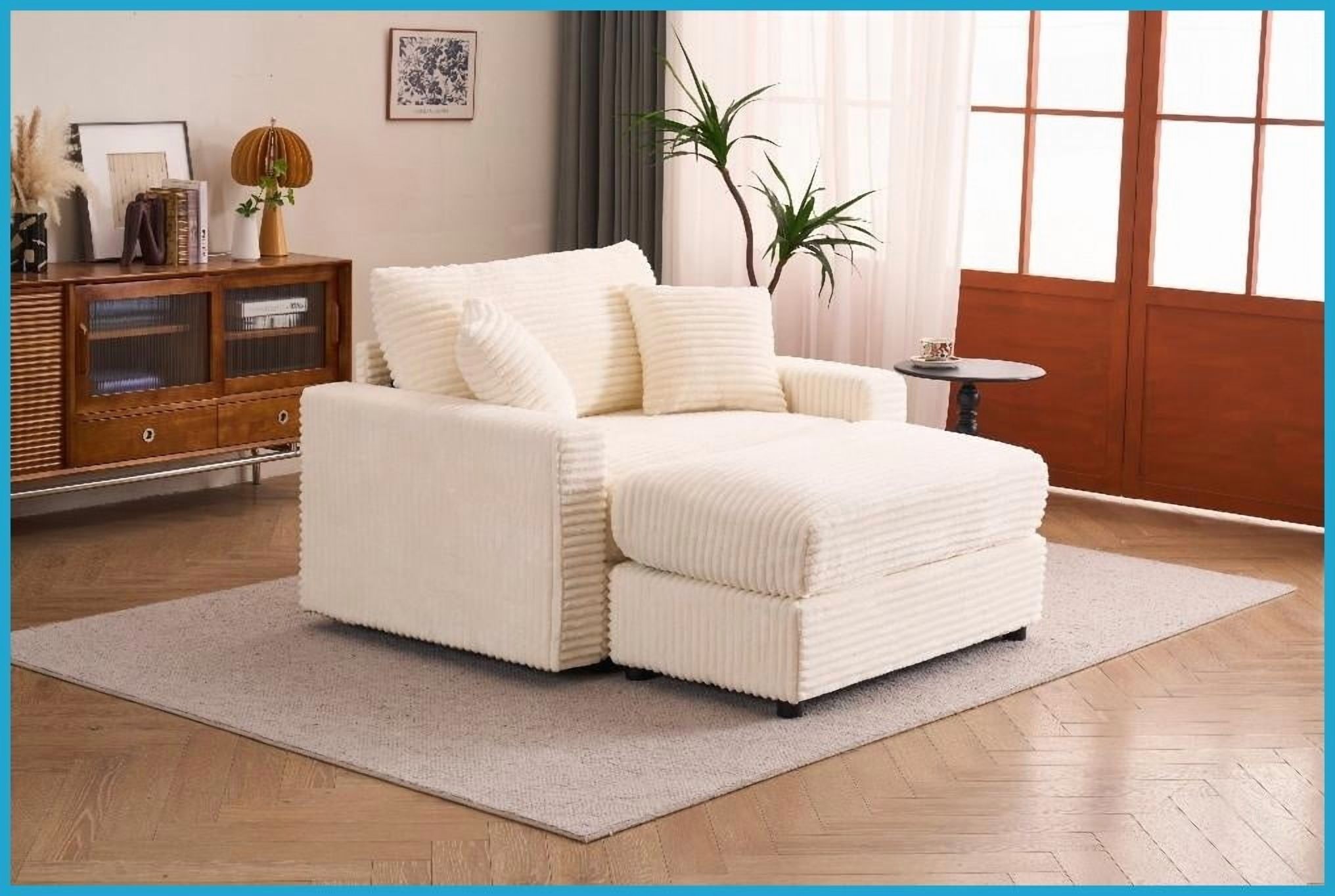 Modern Comfy Corduroy Single Sleeper Chair with Removable Ottoman ...