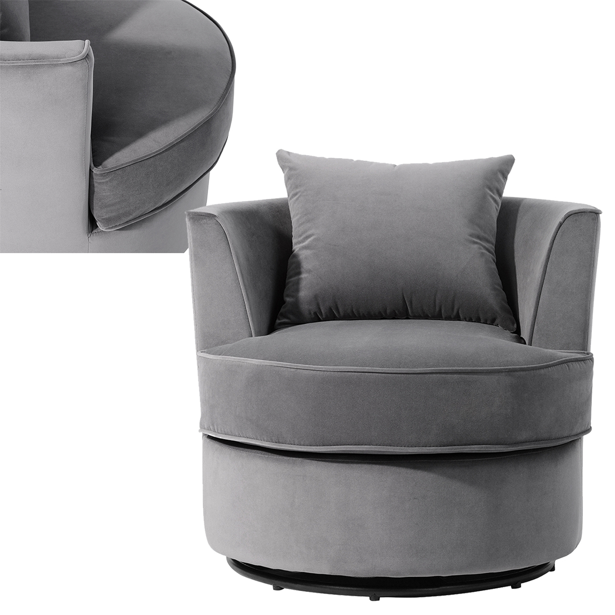 Modern Comfy Tufted Round Barrel Chair with Swivel Base and Backrest ...