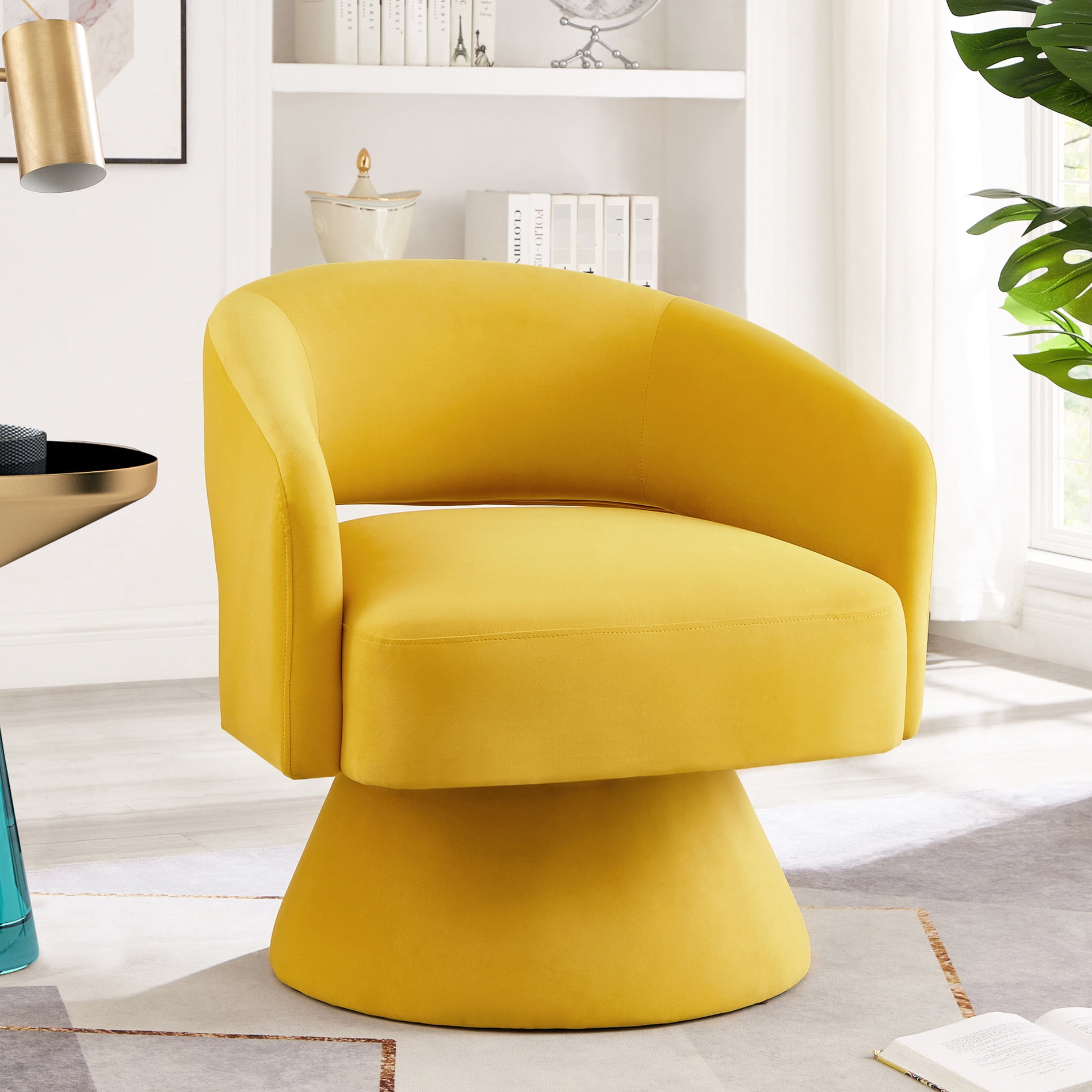 Modern Comfy Velvet Chair, 360 Degree Swivel For Bedroom Living Room ...