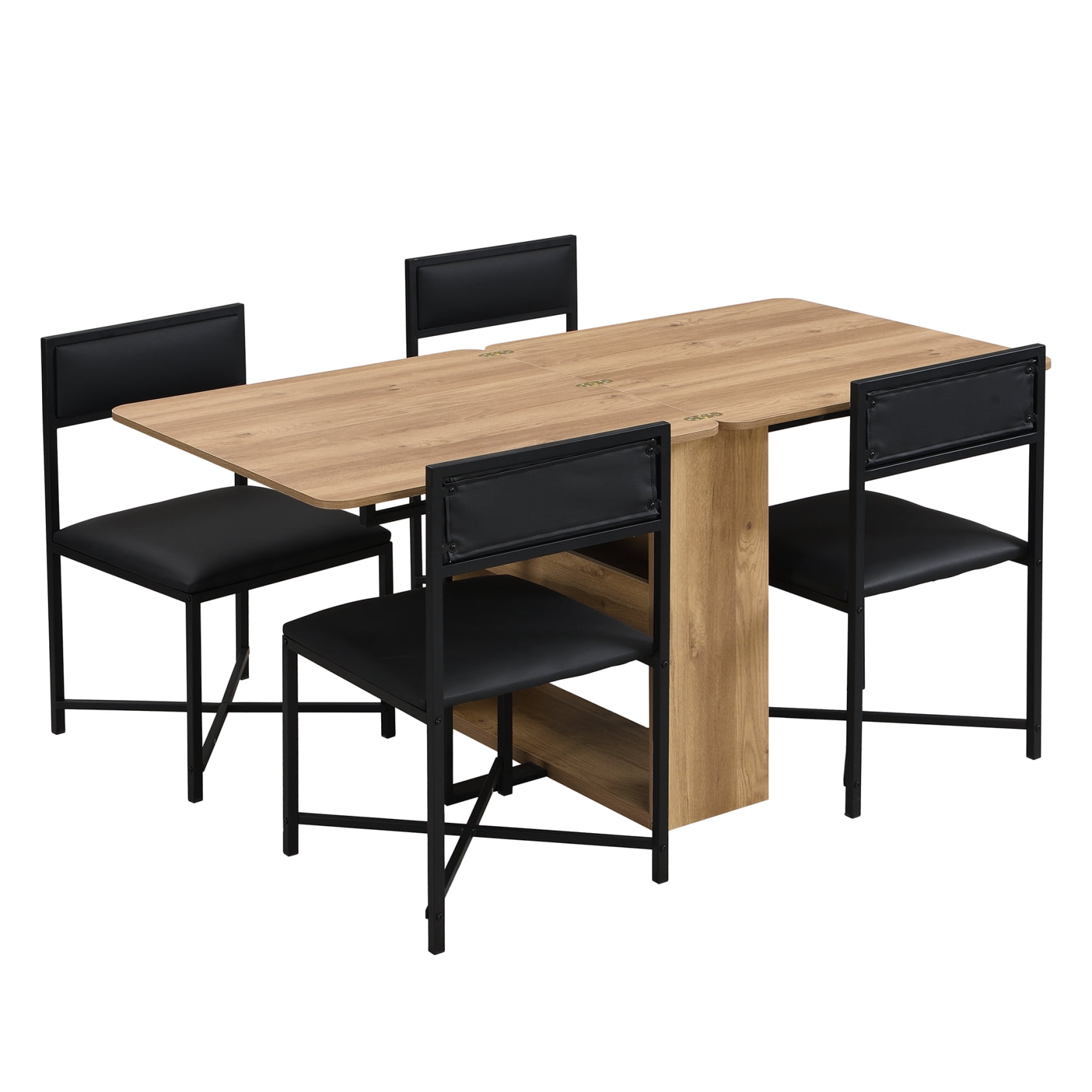 Modern Compact 63inch 5-Piece Extendable Dining Table Set, Foldable ...