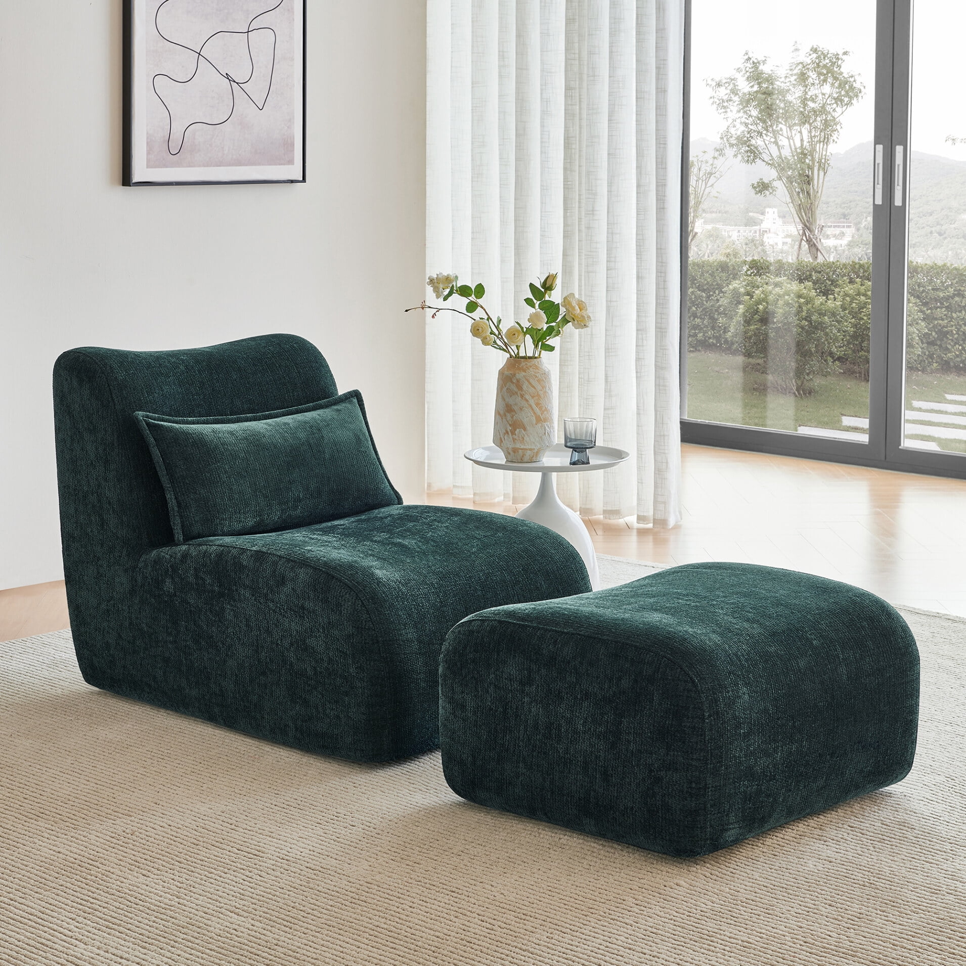 Modern Compact Lounge Chair with Recliner Ottoman – Space-Saving ...