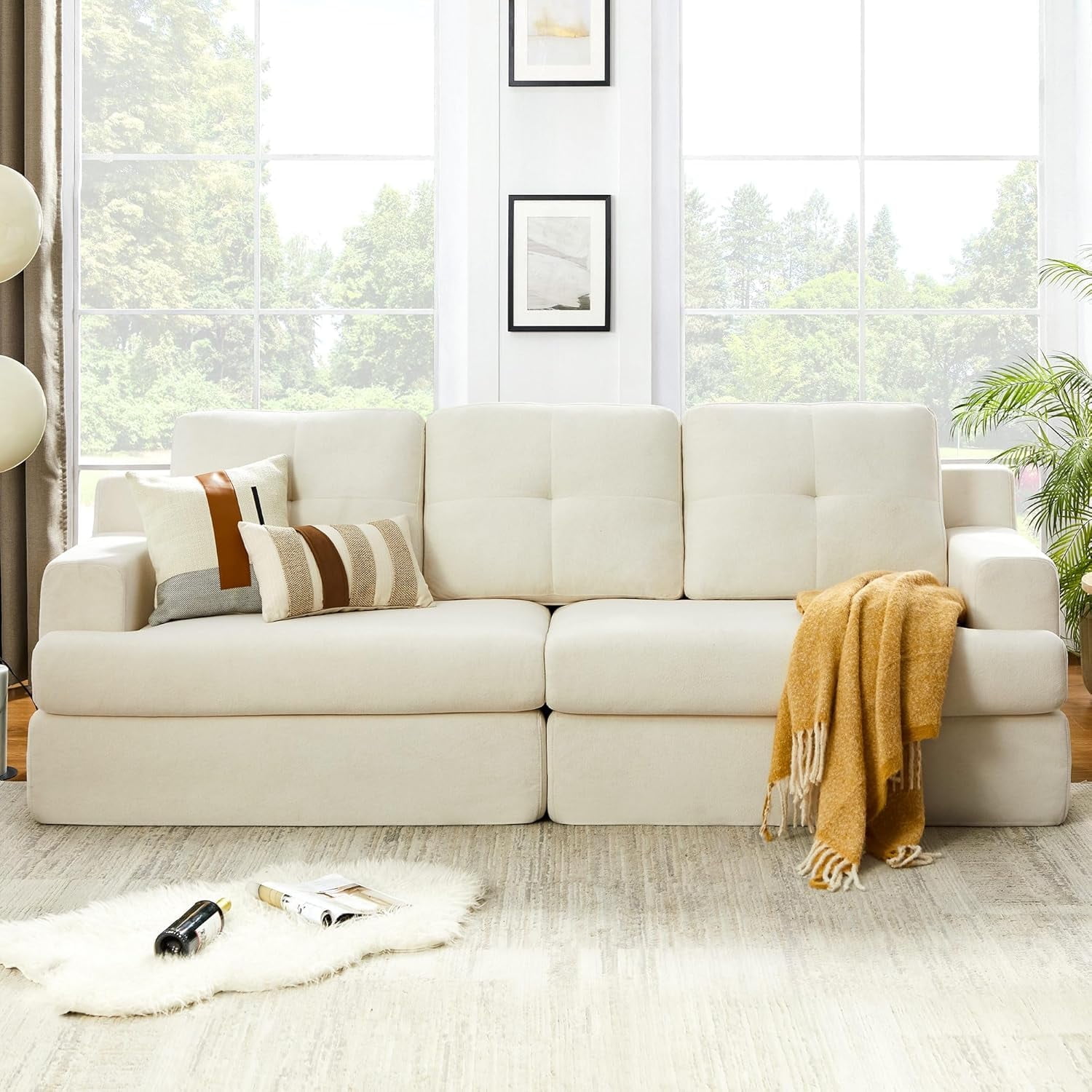 Modern Compressed Modular Sofa - Soft Fabric Upholstered Loveseat Sofa ...
