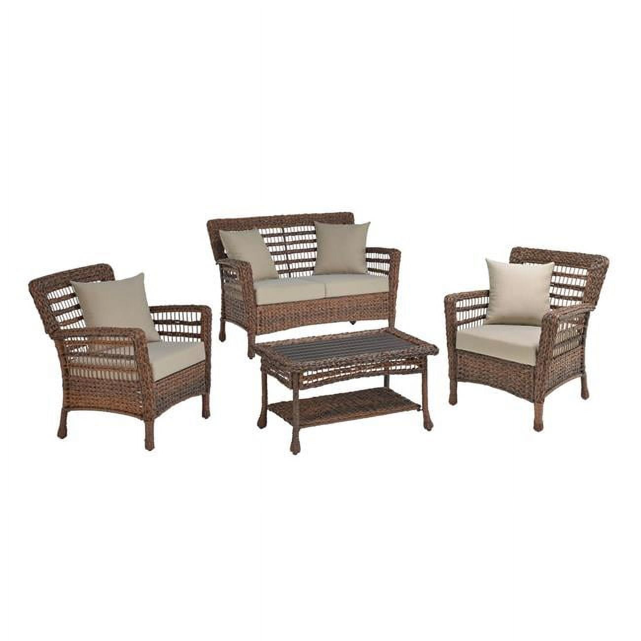 Modern Concept Faux Sea Grass Resin Rattan Conversation Set, Dark Brown ...