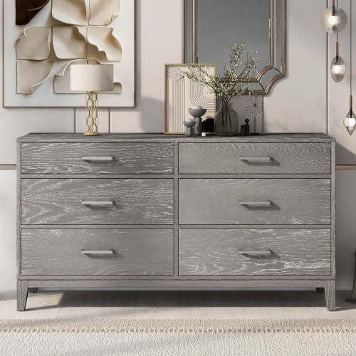 Modern Concise Style Gray Wood Grain Six-Drawer Dresser with Tapered ...