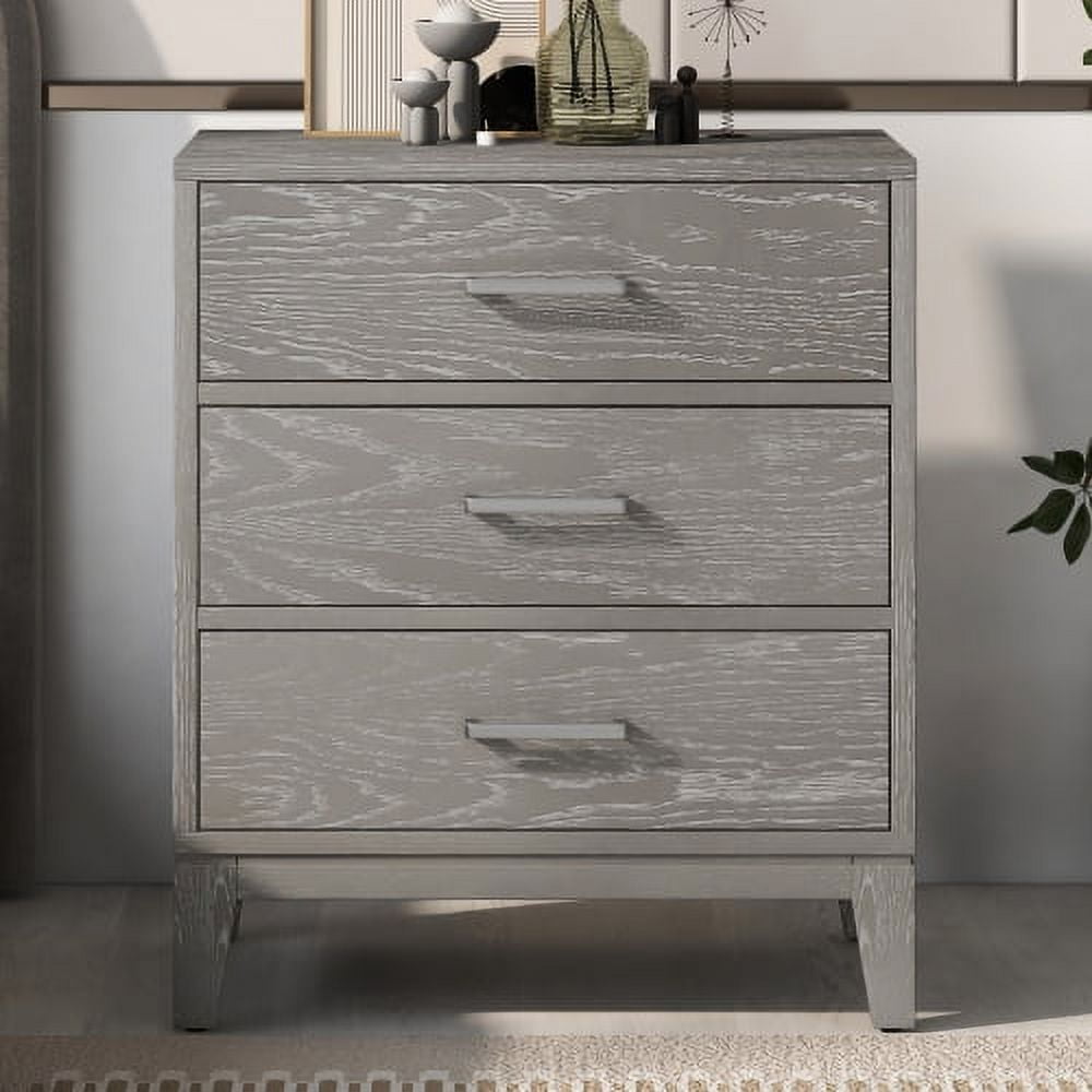 Modern Concise Style Gray Wood Grain Three-Drawer Nightstand with ...