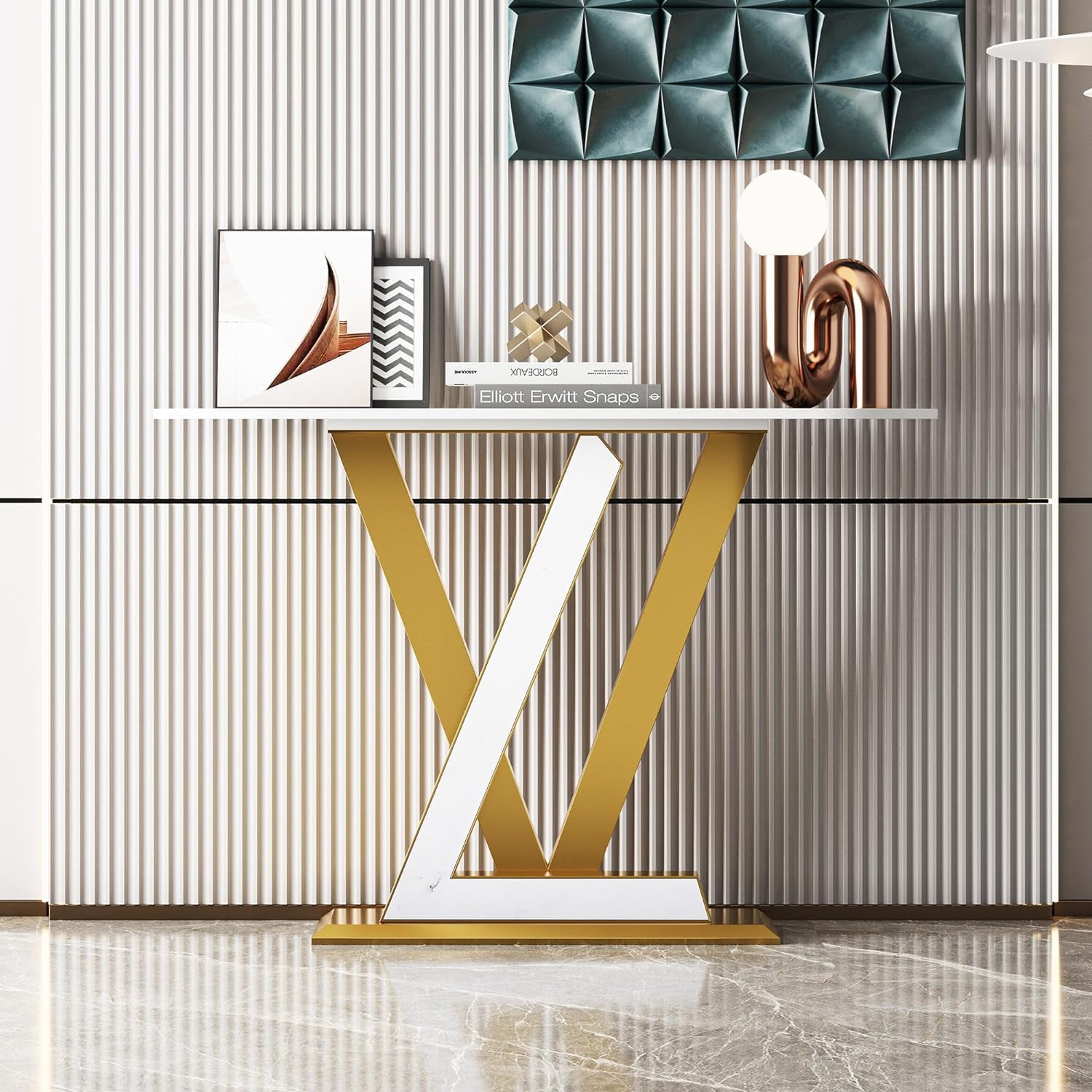 Modern Console 47'' Sintered Stone Narrow Long Entryway Sofa Half-Moon ...