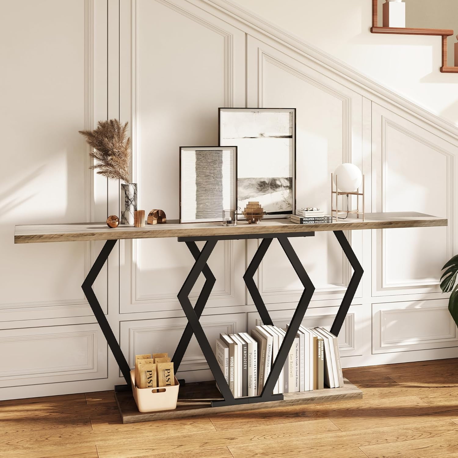 Modern Console Table, 40 inch Entryway Table with Flower-Shaped Support ...