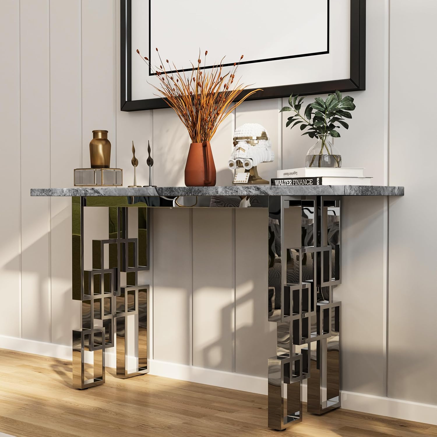 Modern Console Table for Entryway, Mirrored Sofa Table with U-Base ...