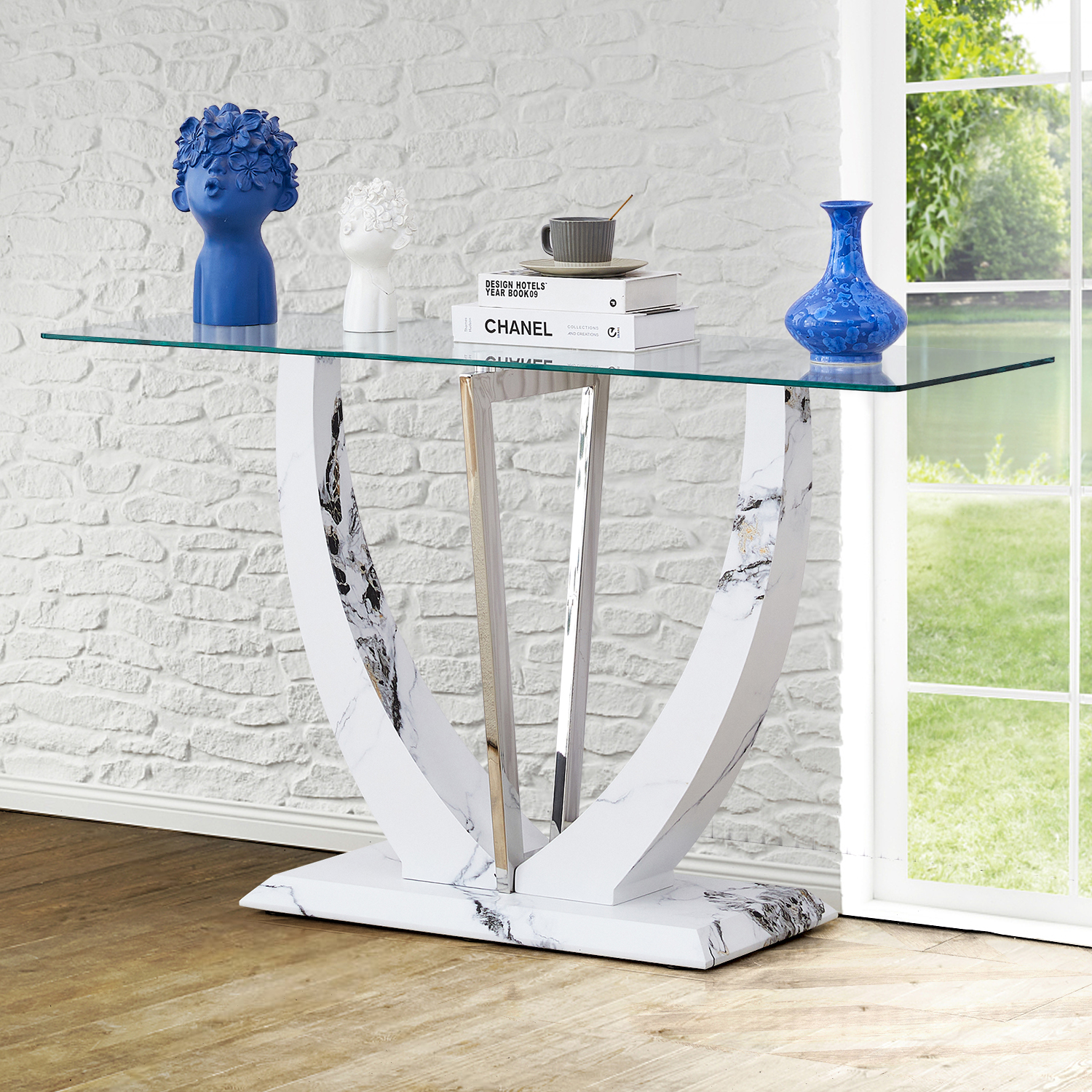 Modern Console Table,Entryway Narrow Table with 0.39 "Tempered Glass ...