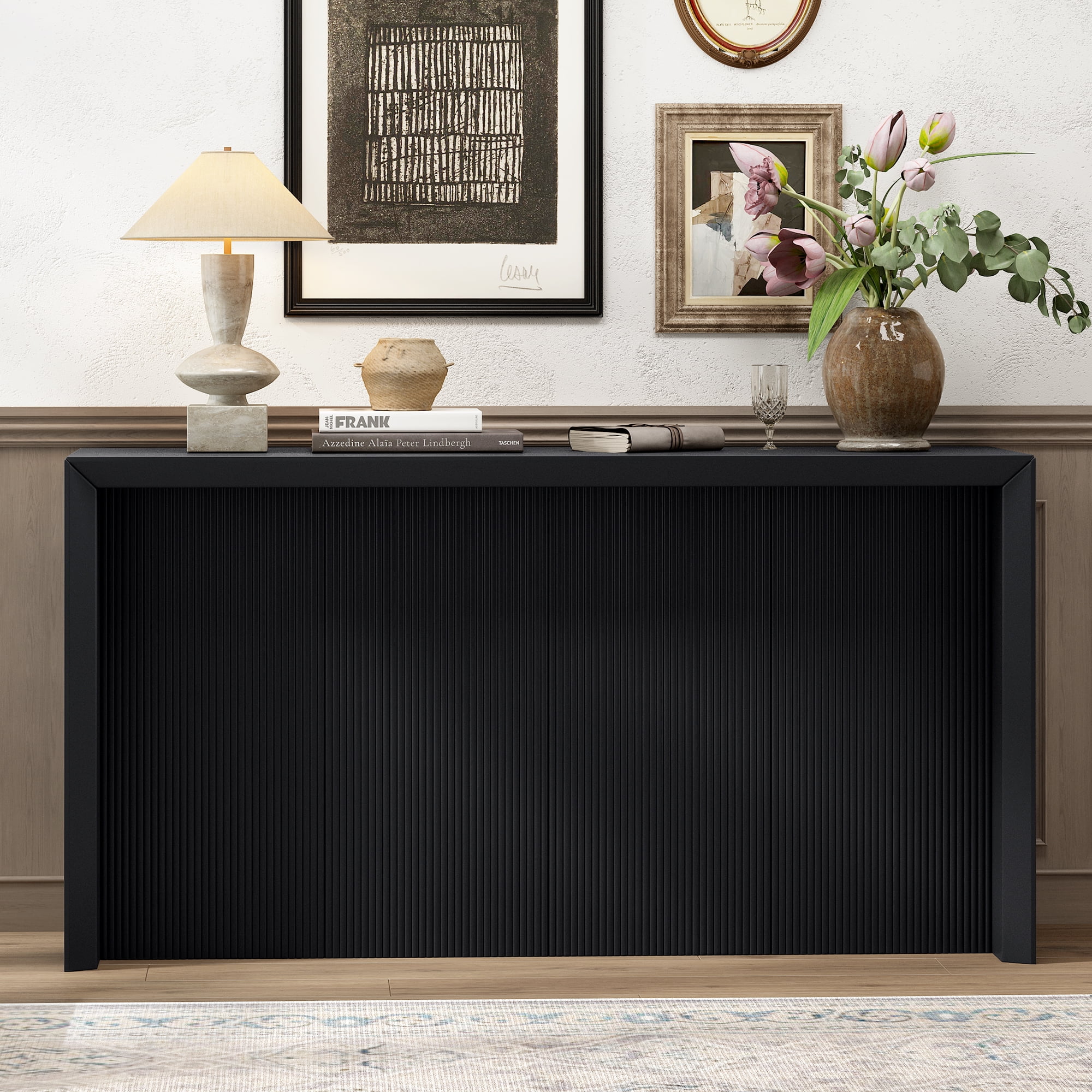 Modern Console Table for Living Room, Acacia Wood Veneer Entryway Table ...