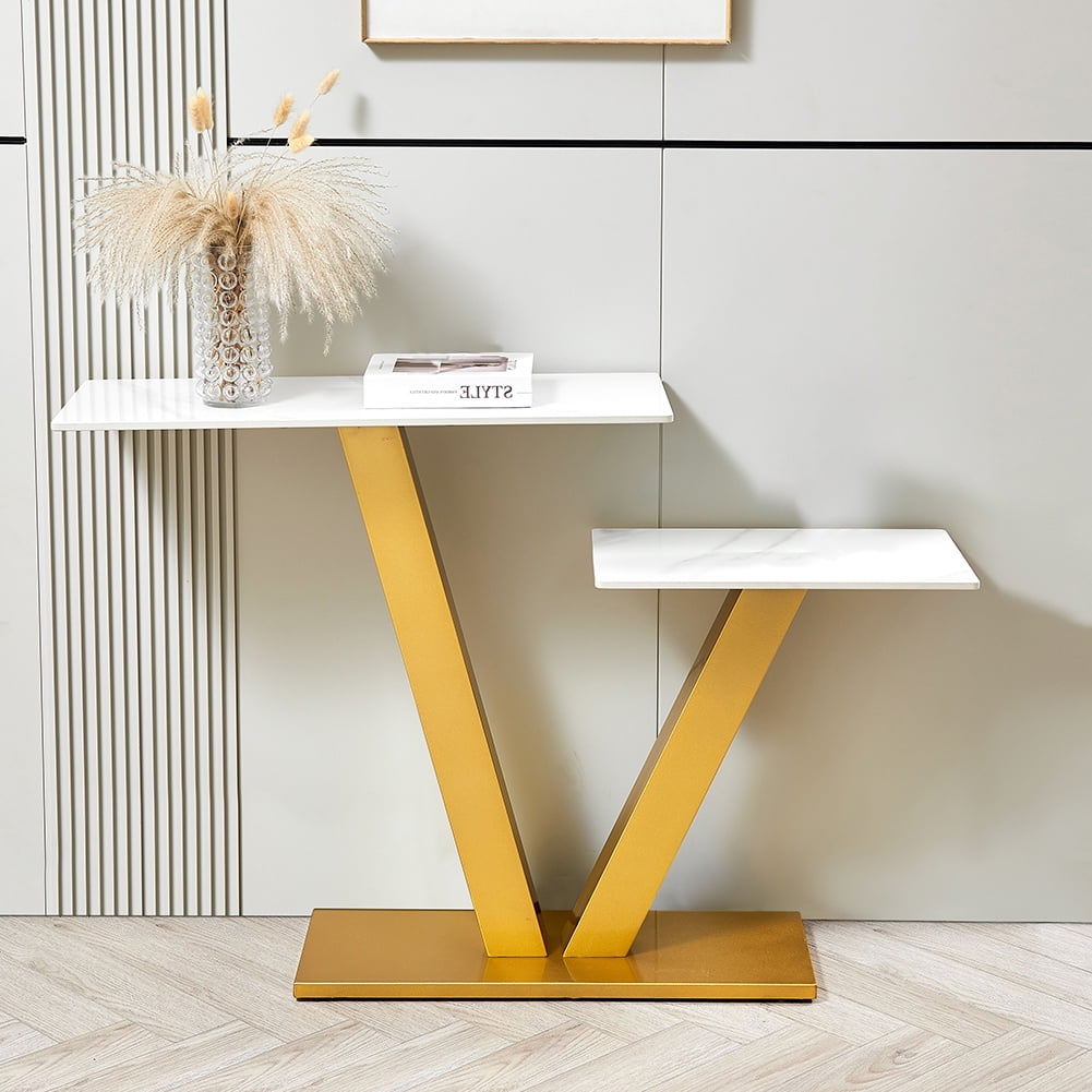 Modern Console Table, Metal & Wood Frame Entryway Storage Table, Luxury ...
