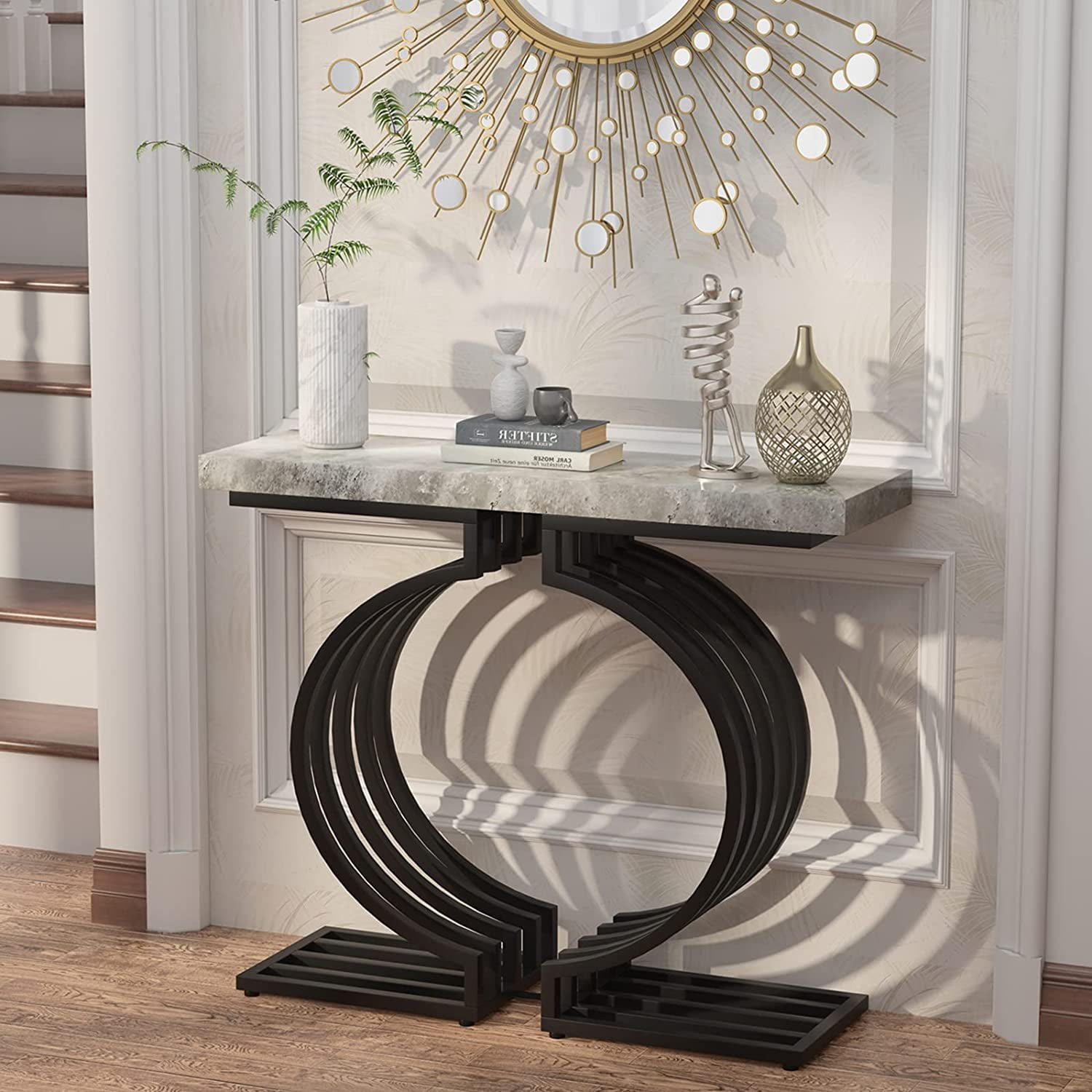 Modern Console Table, Modern Faux Marble Entryway Table with Gold Base ...
