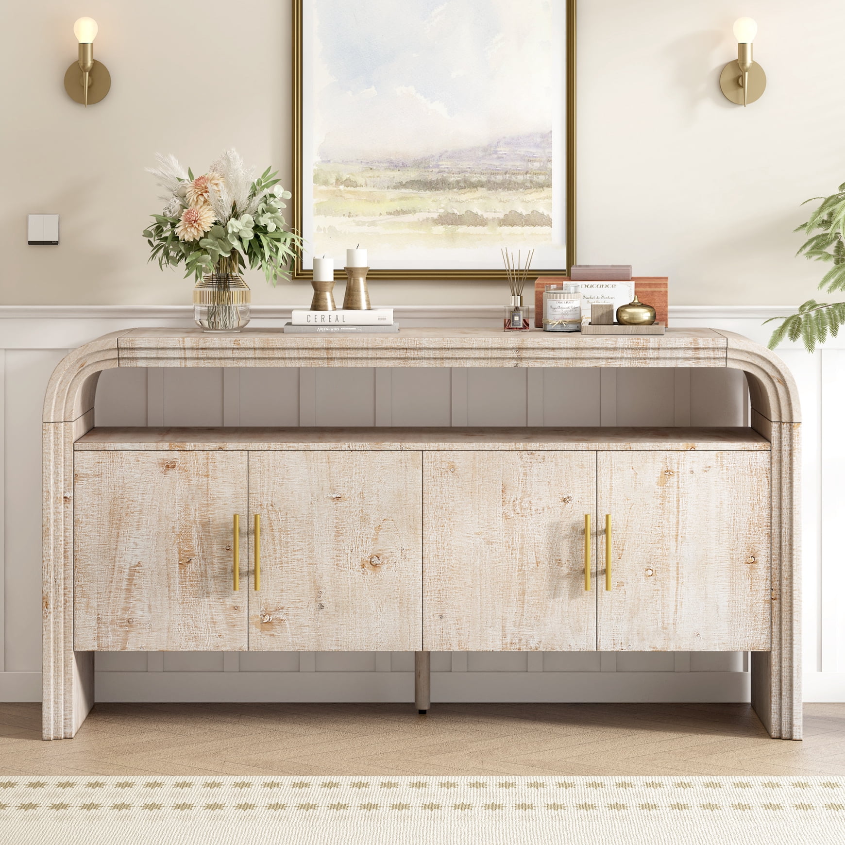 Modern Console Table with Storage, 59.8" Wood Storage Cabinet with 4 ...