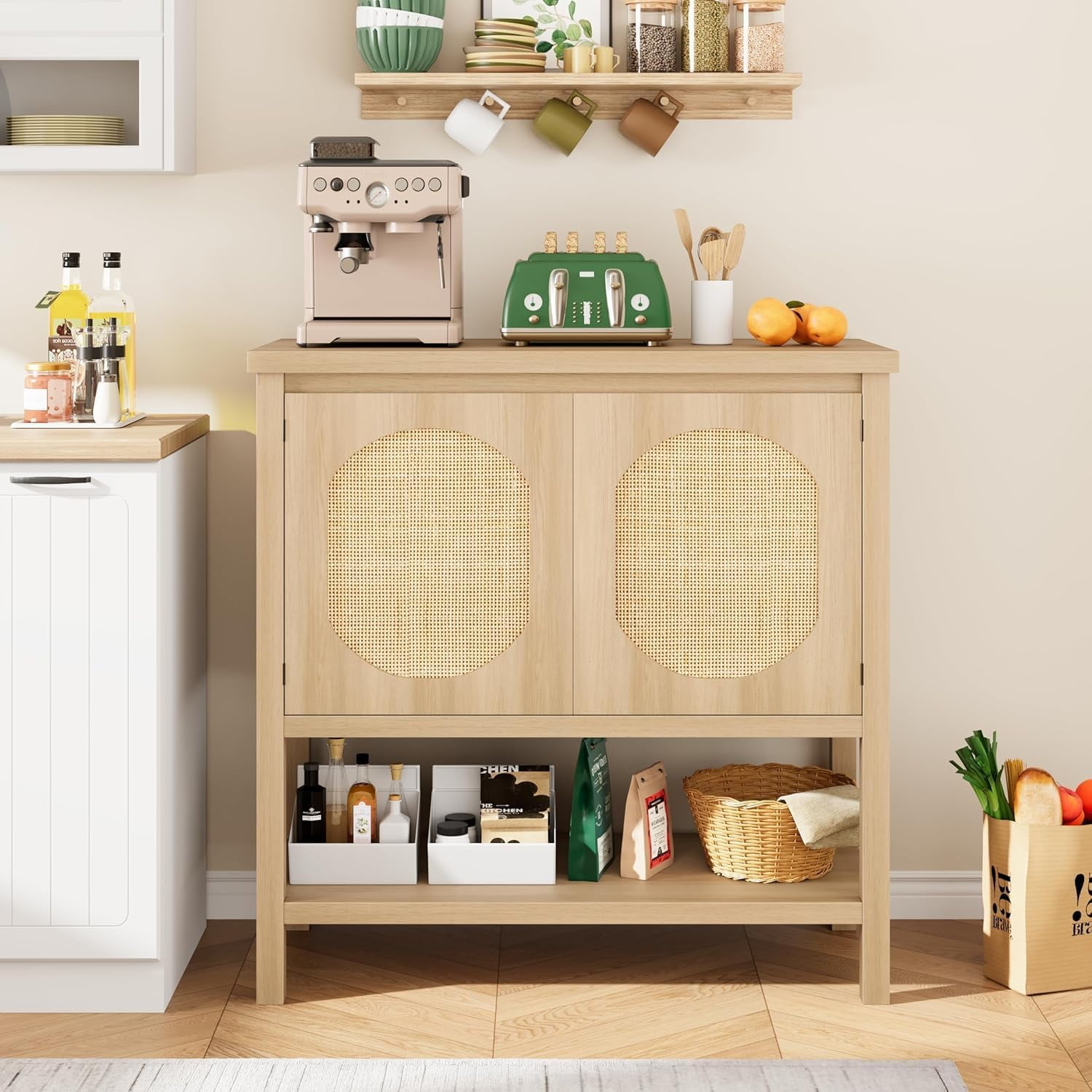 Modern Console Table, Storage Cabinet with 2 Rattan Cabinet Doors ...