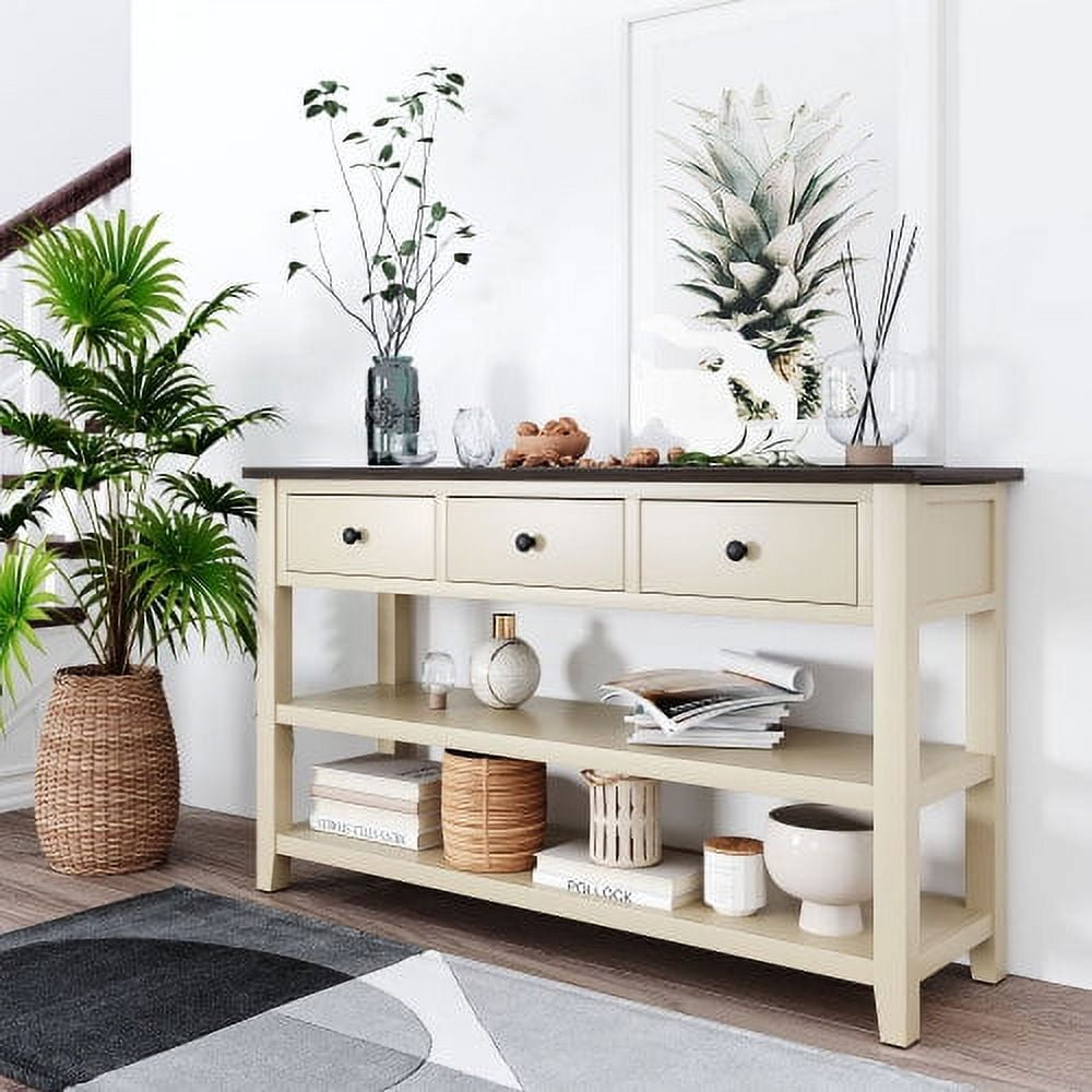 Modern Console Table, Wood Vintage Entry Console Table with 3 Drawers ...