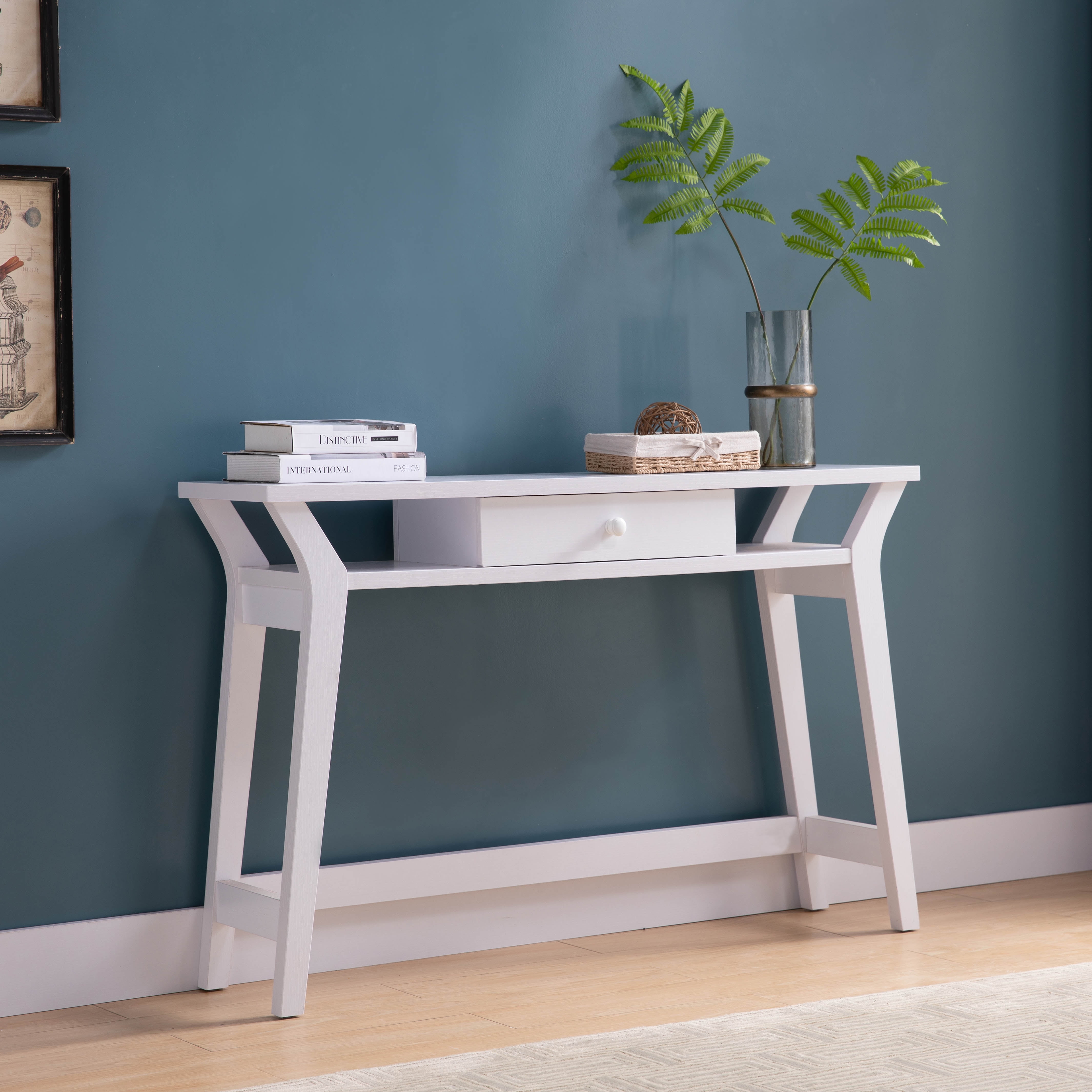Modern Console with One Drawer- White,White Particle Board Furniture ...