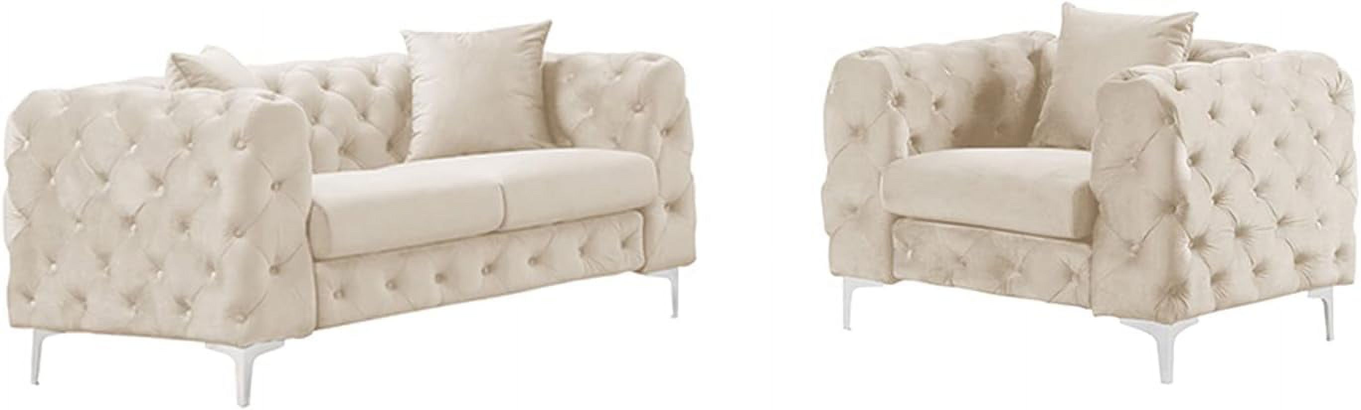 Modern Contemporary 2 Piece of Loveseat and Sofa Set with Deep Button Tufting Dutch Velvet Solid ...