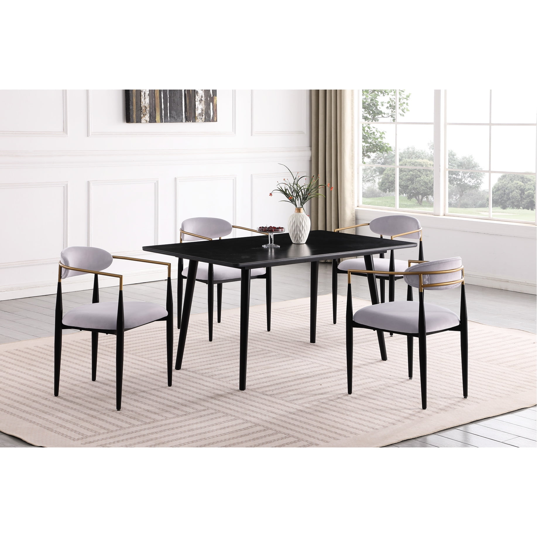 Modern Contemporary 5pc Dining Table And Chair Assembly With Black ...