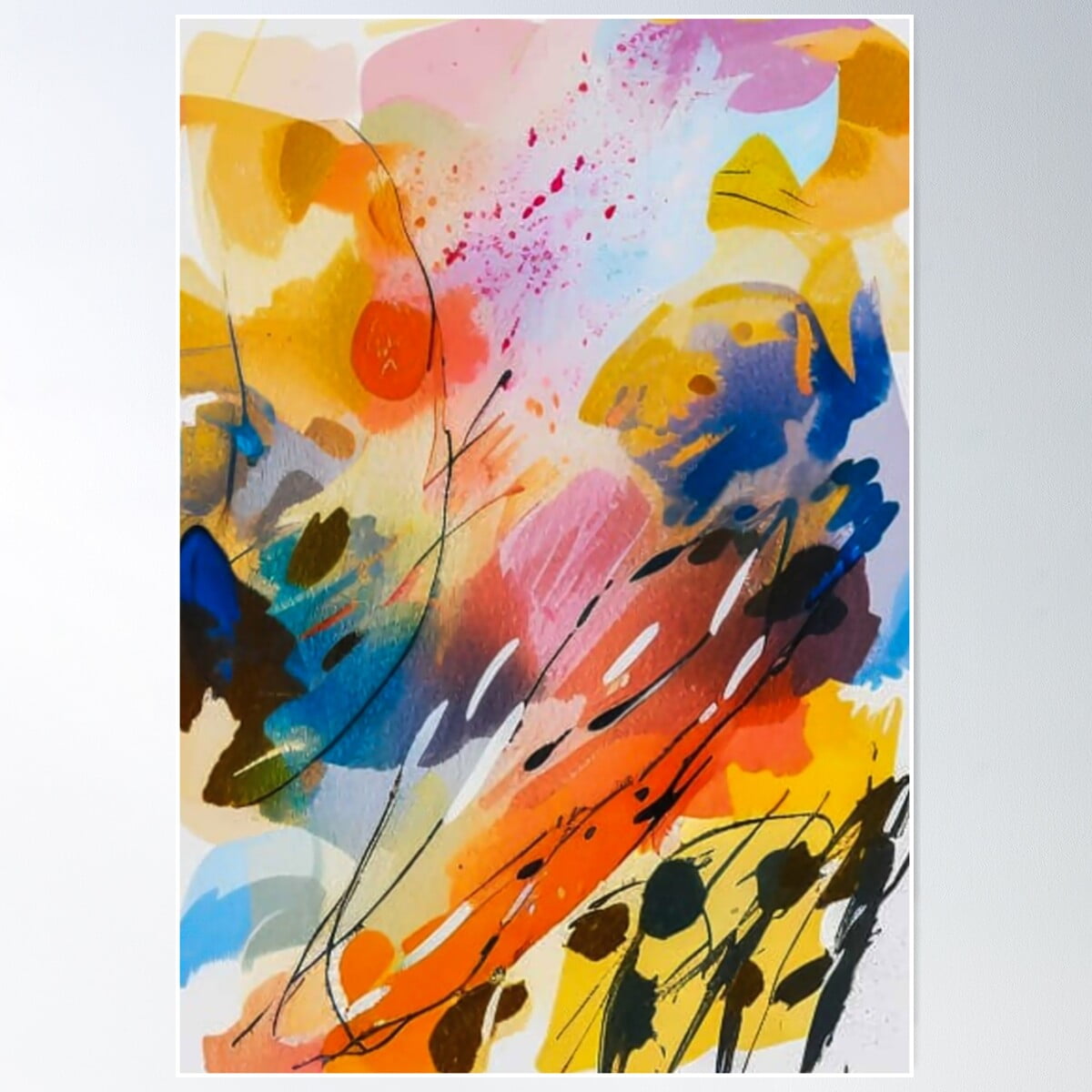 Modern Contemporary Abstract Watercolor Painting, Colorful, Bold Solid ...