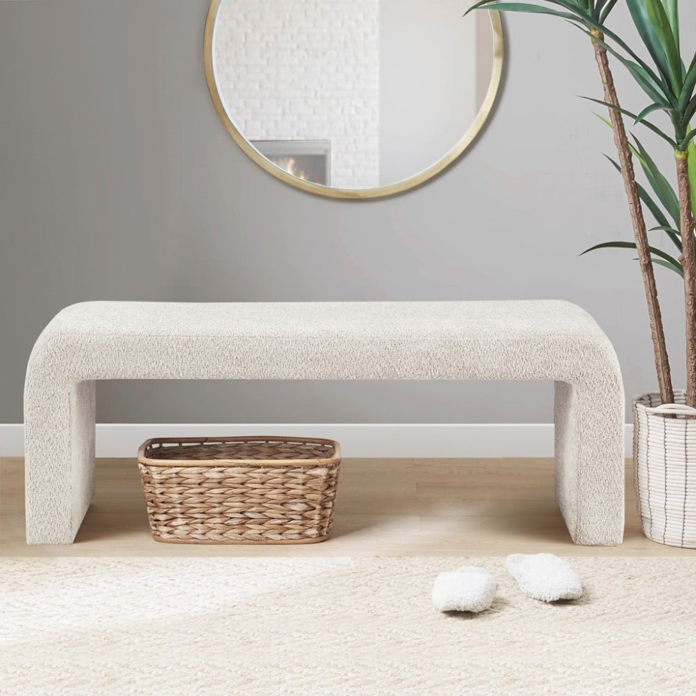 Modern Contemporary Boucle Waterfall Bench with Textured Fabric, No ...