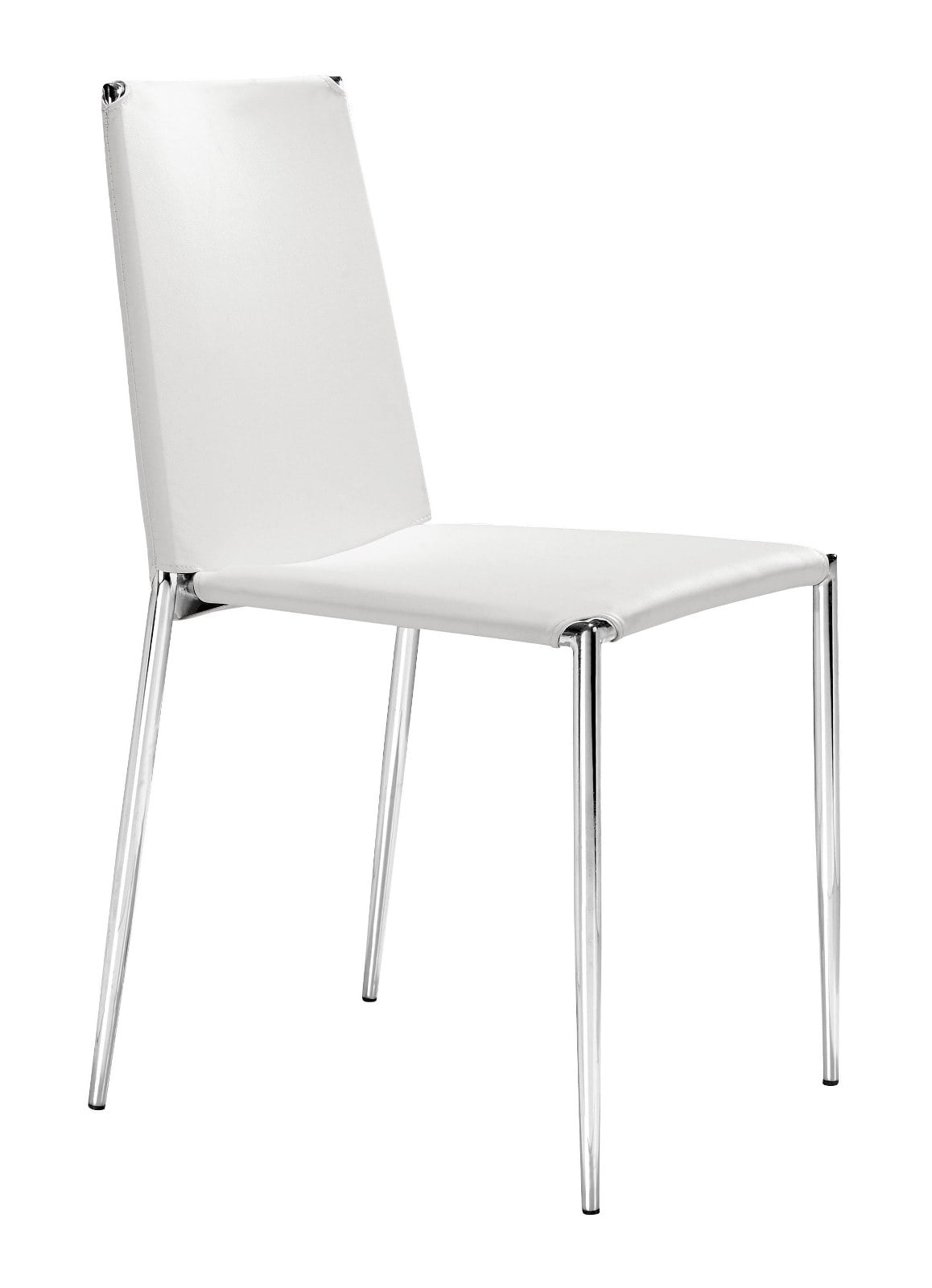 Modern Contemporary Dining Chair, White Leatherette Chrome Steel (set ...