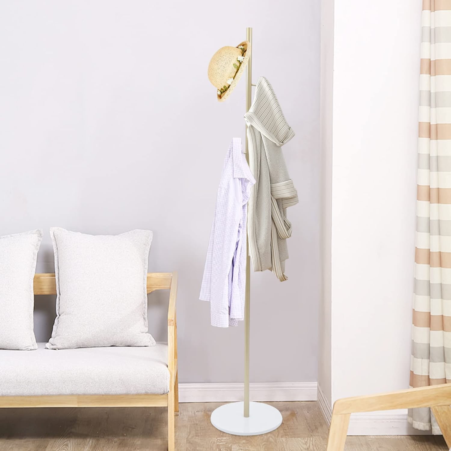 Modern Contemporary Floor Coat ＆ Hat Rack, 8 Hooks Freestanding Steel ...