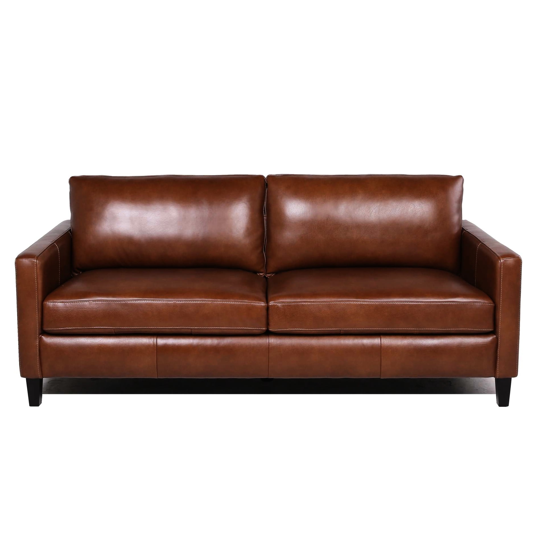 Modern & Contemporary Leather For 2 Seats, Brown Color, Solid Wood Legs ...