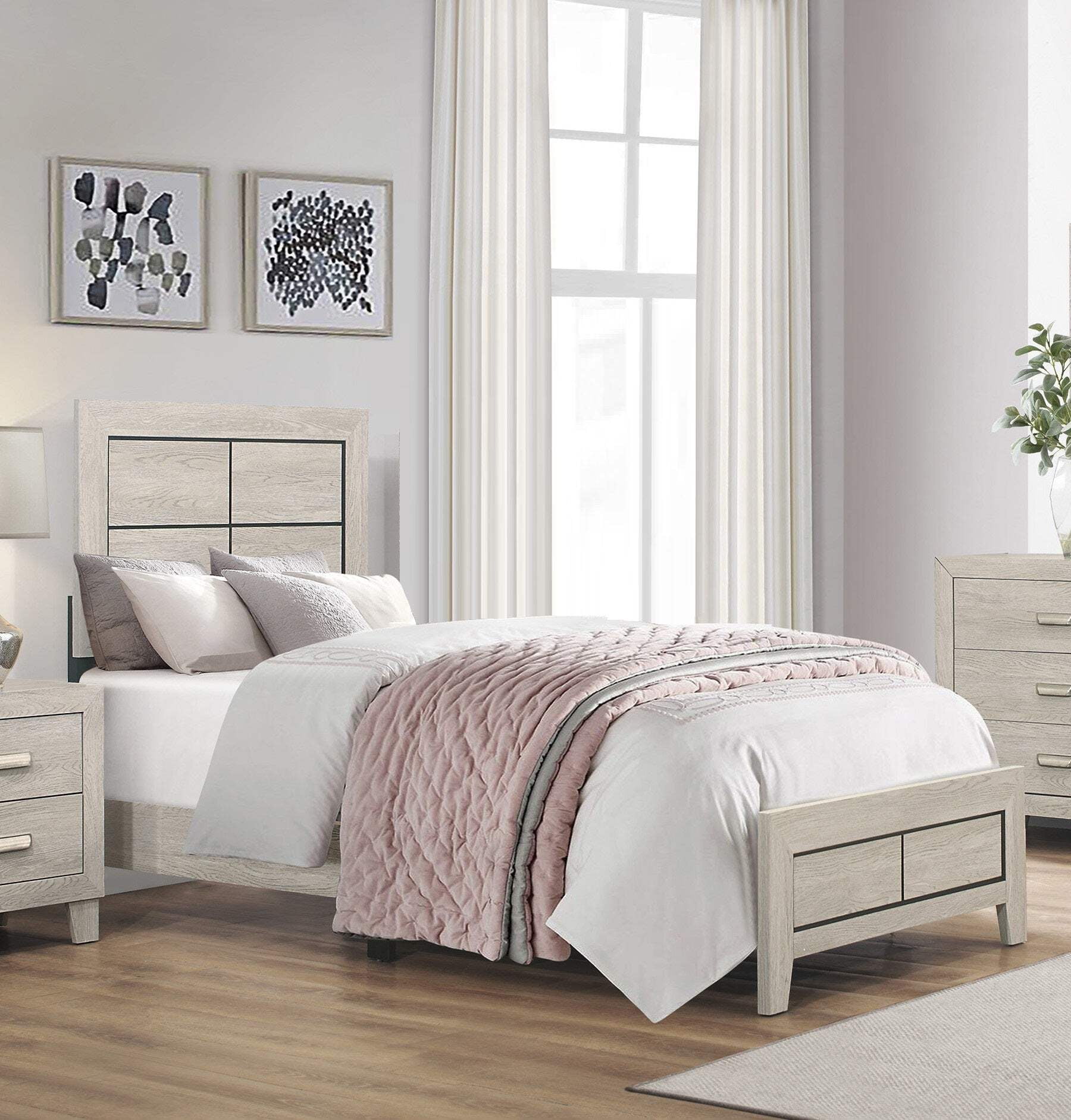 Modern Contemporary Light Brown Finish 1Pc Twin Bed Wooden Bedroom ...