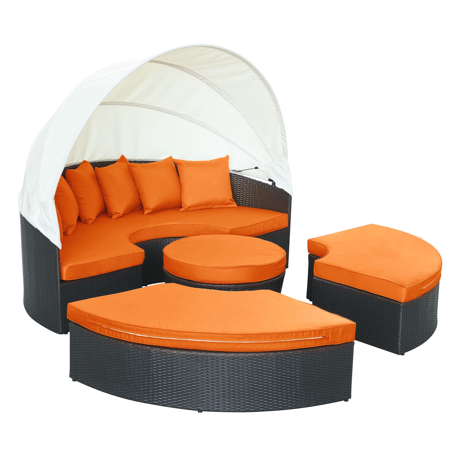 Modern Contemporary Outdoor Patio Rattan and Wicker Canopy Sofa Orange ...