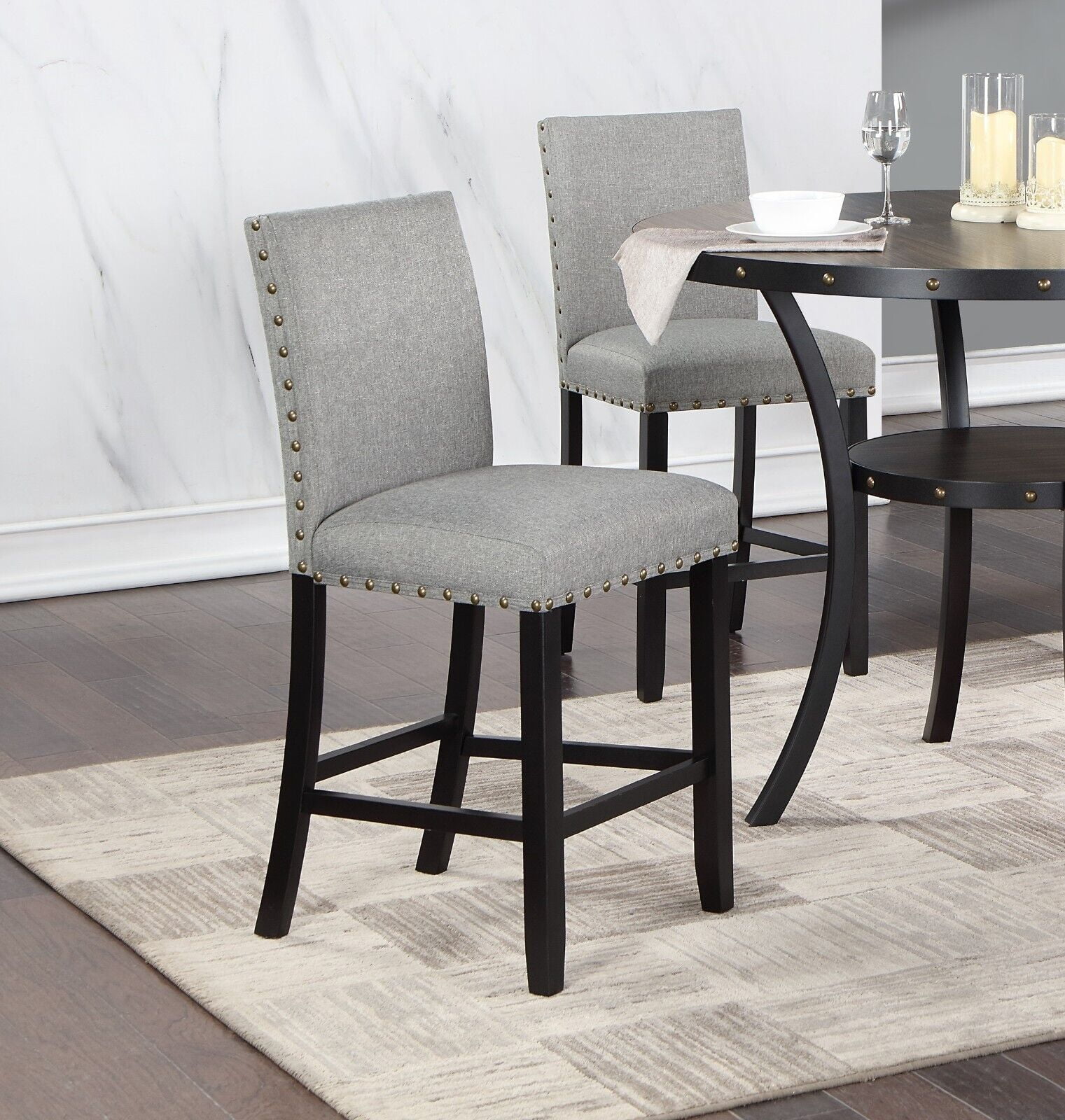 Modern Contemporary Set of 4pc High Chairs Gray Fabric Cushion ...