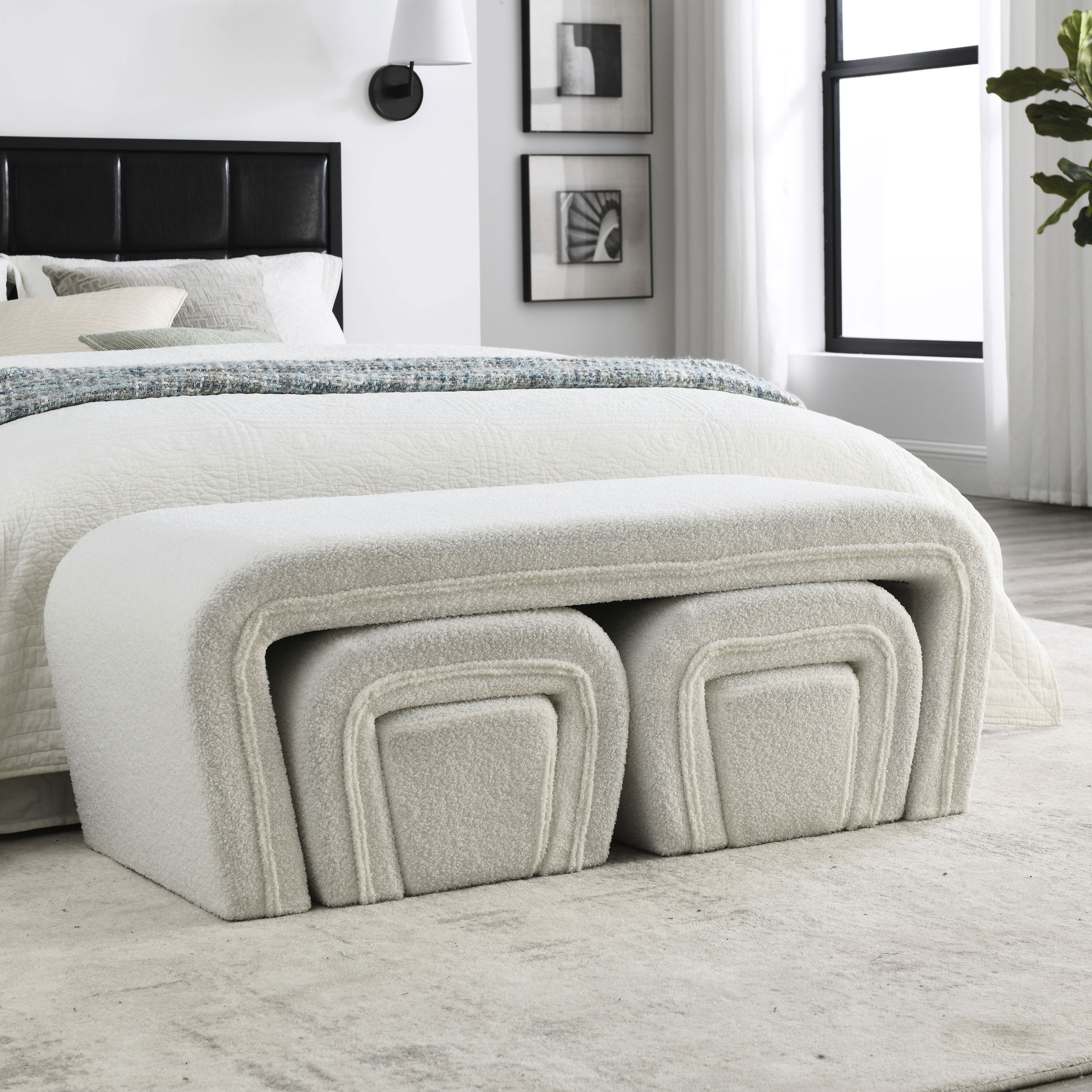 Modern Contemporary Upholstered Nesting Bench, including Four nesting ...