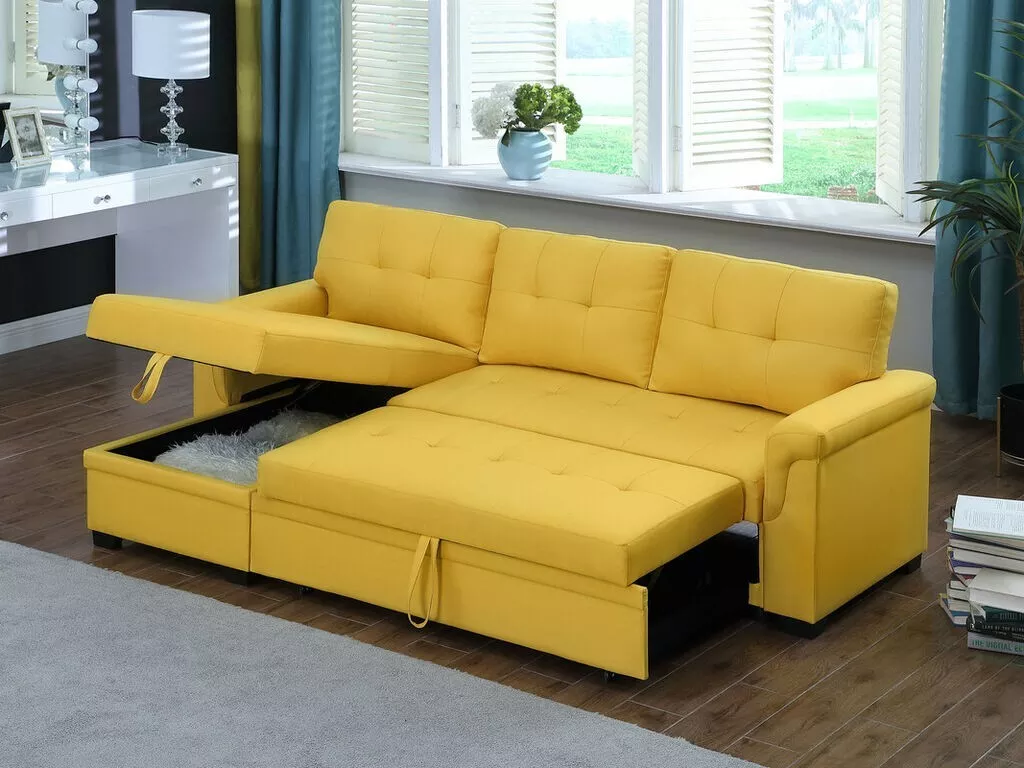 Modern Contemporay Yellow 2-piece Reversible Sectional Couch w Pullout ...