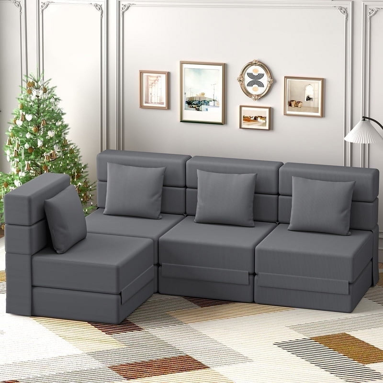 Modern Convertible Folding Compression Sectional Sofa Fabric Corduroy ...