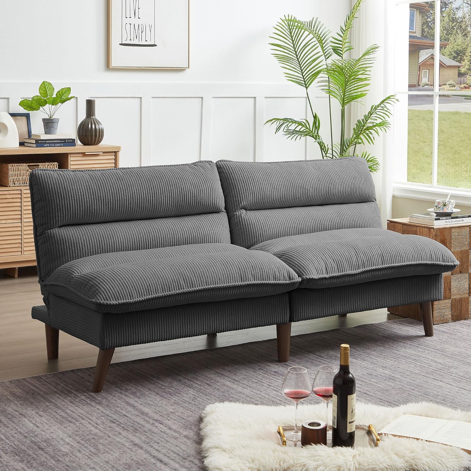 Modern Convertible Futon Sofa Bed with Adjustable Backrest, Foldable ...