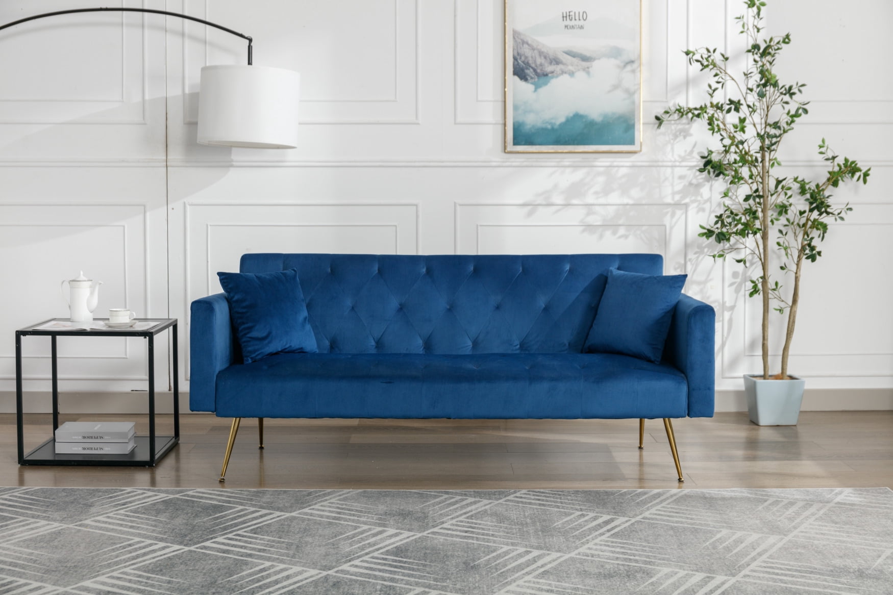 Modern Convertible Sofa Bed with Adjustable Backrest, Velvet ...