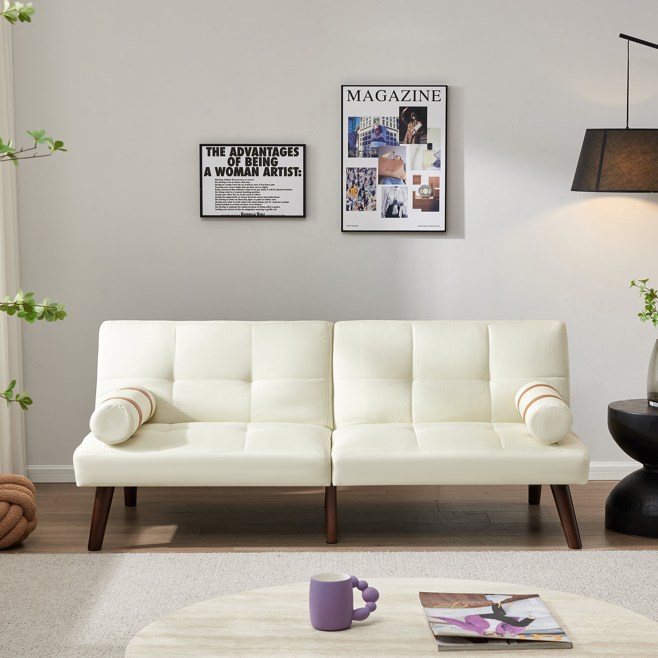 Modern Convertible Sofa Bed, Linen Folding Futon Couch with Solid Wood ...