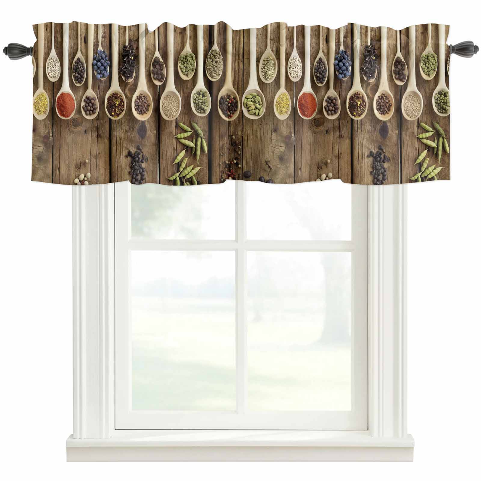 Modern Cooking Rod Pocket Curtain Valance, Farmhouse Country Wooden ...