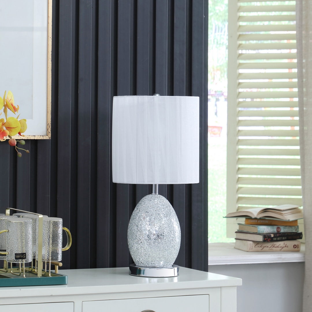 Modern Corded 3-Way Touch Lamp Egg Shape Glass & Metal Table Desk Lamp ...
