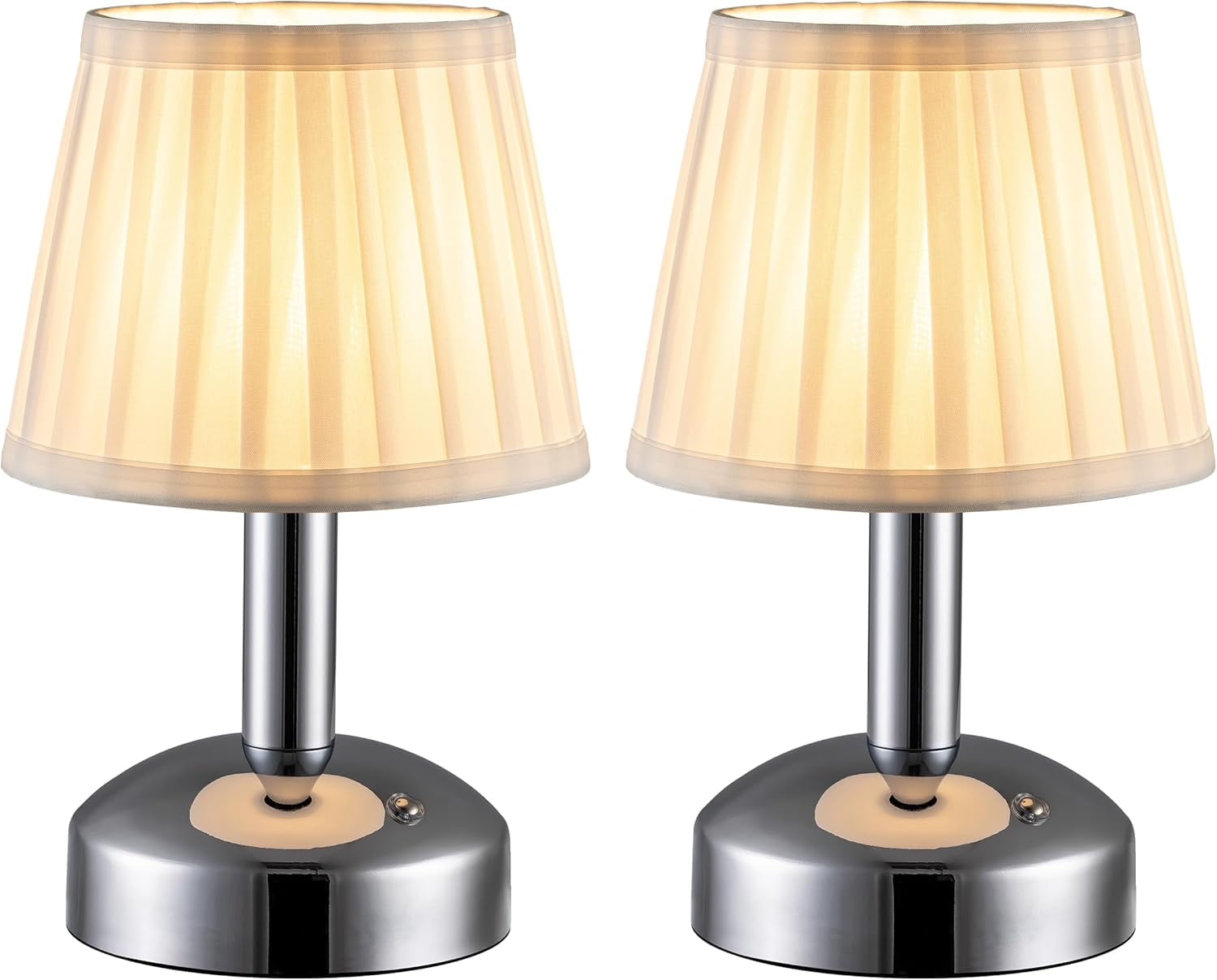 Modern Cordless Small Table Lamp Set of 2, Portable LED Fabric Shade ...
