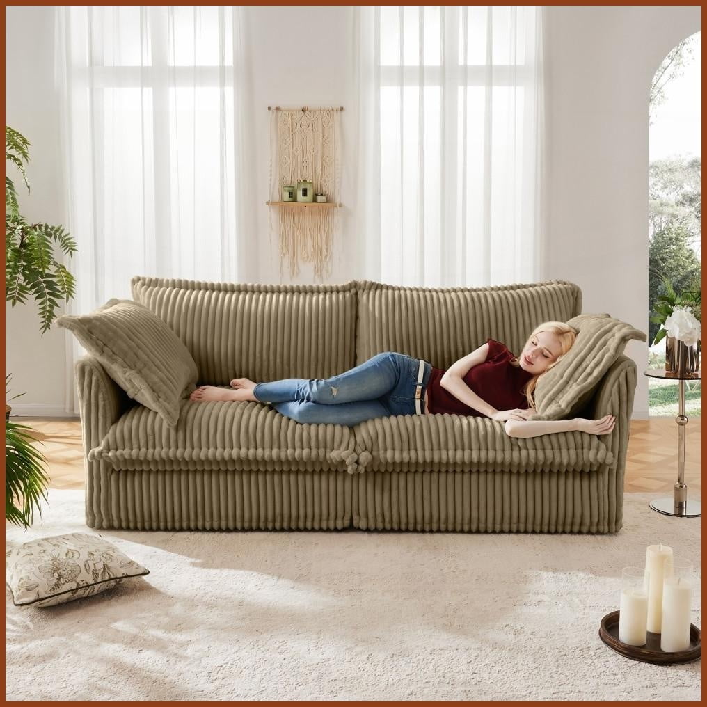 Modern Corduroy 2-Seat Sofa with Detachable Cover - Deep Seat Comfy ...
