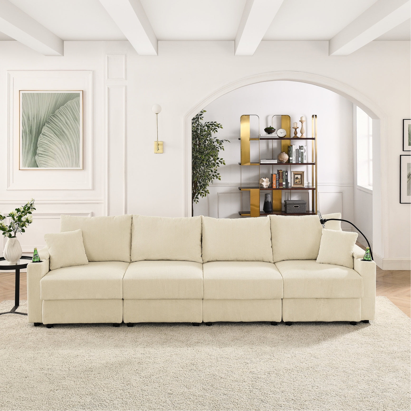 Modern Corduroy 4-Seat Sofa with Armrests and Storage | For Living Room ...