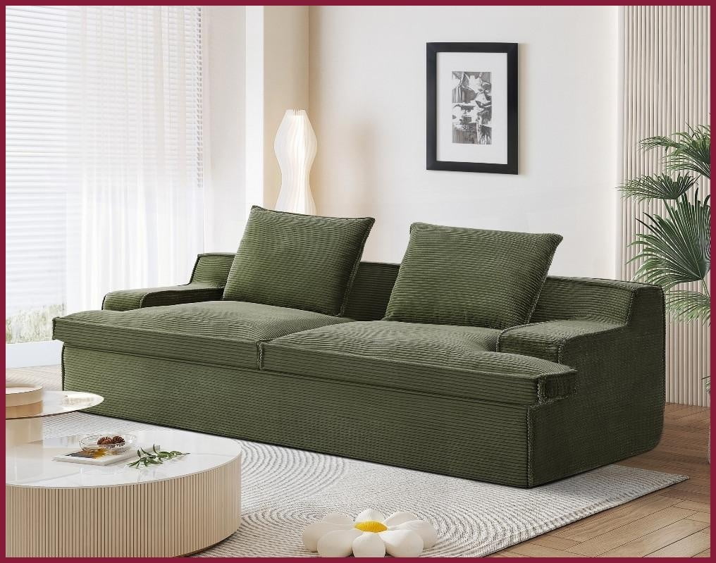 Modern Corduroy 4-Seater Sofa, 90 Inch Wide Ergonomic Full Foam Couch ...