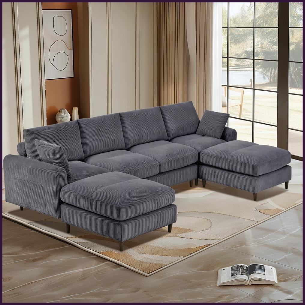 Modern Corduroy 6-Seat Modular Sectional Sofa - Convertible U/L Shape ...