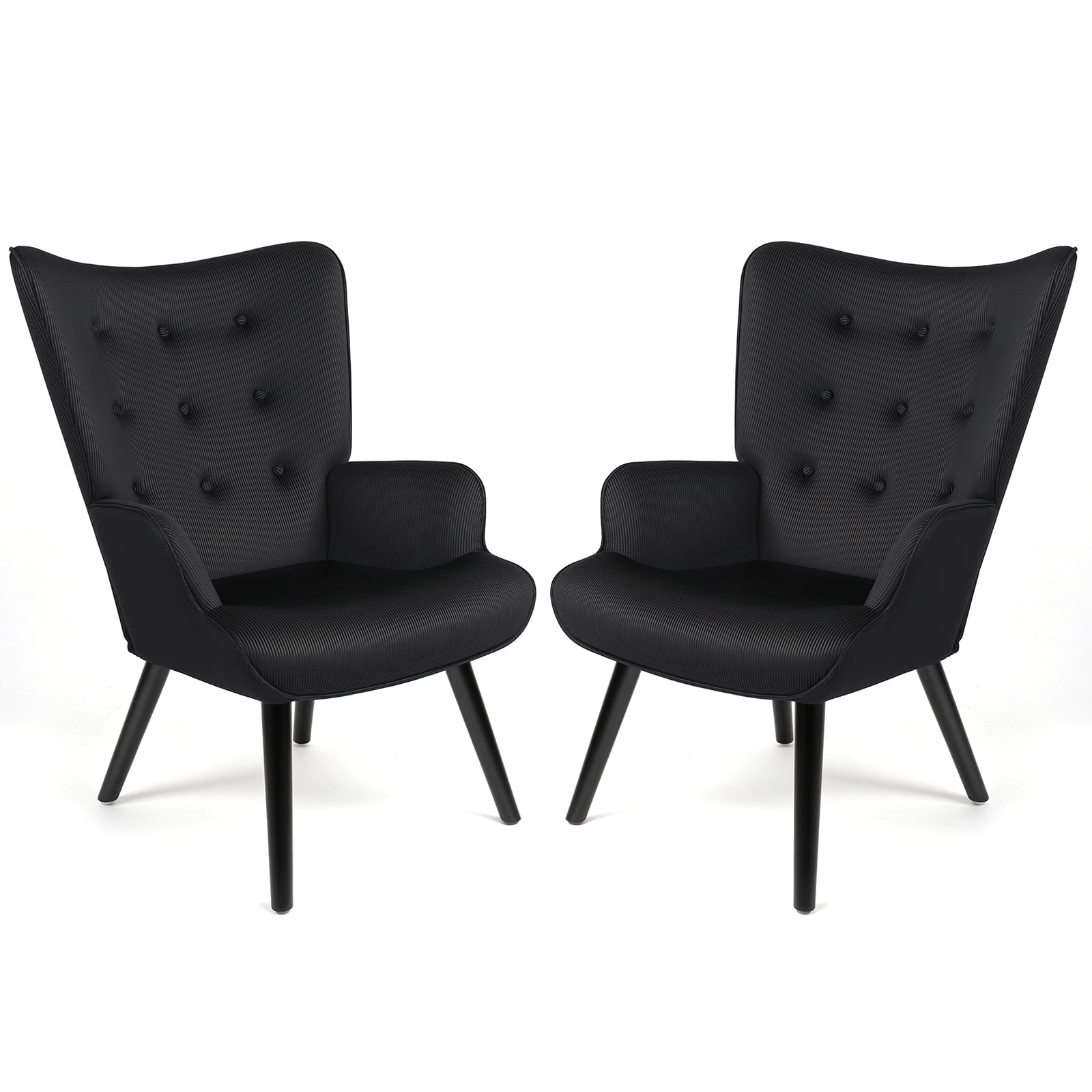 Modern Corduroy Accent Chair Set Of 2, High Back Black Wingback Chairs ...