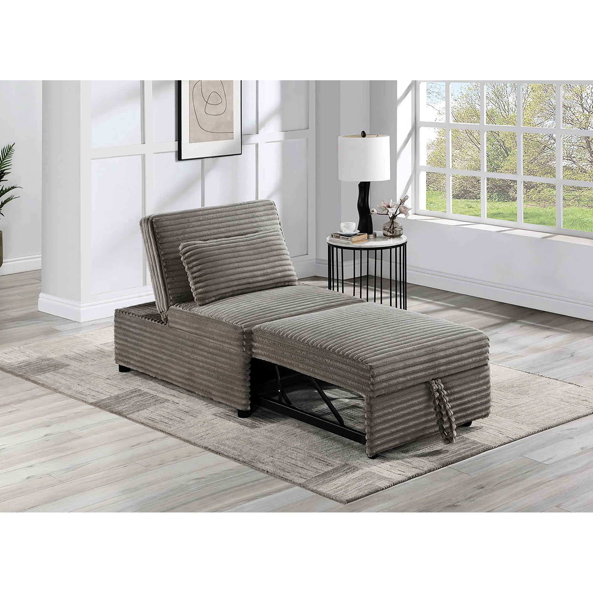 Modern Corduroy Convertible Pull-out Bed Chair, Smoke Color For Home ...